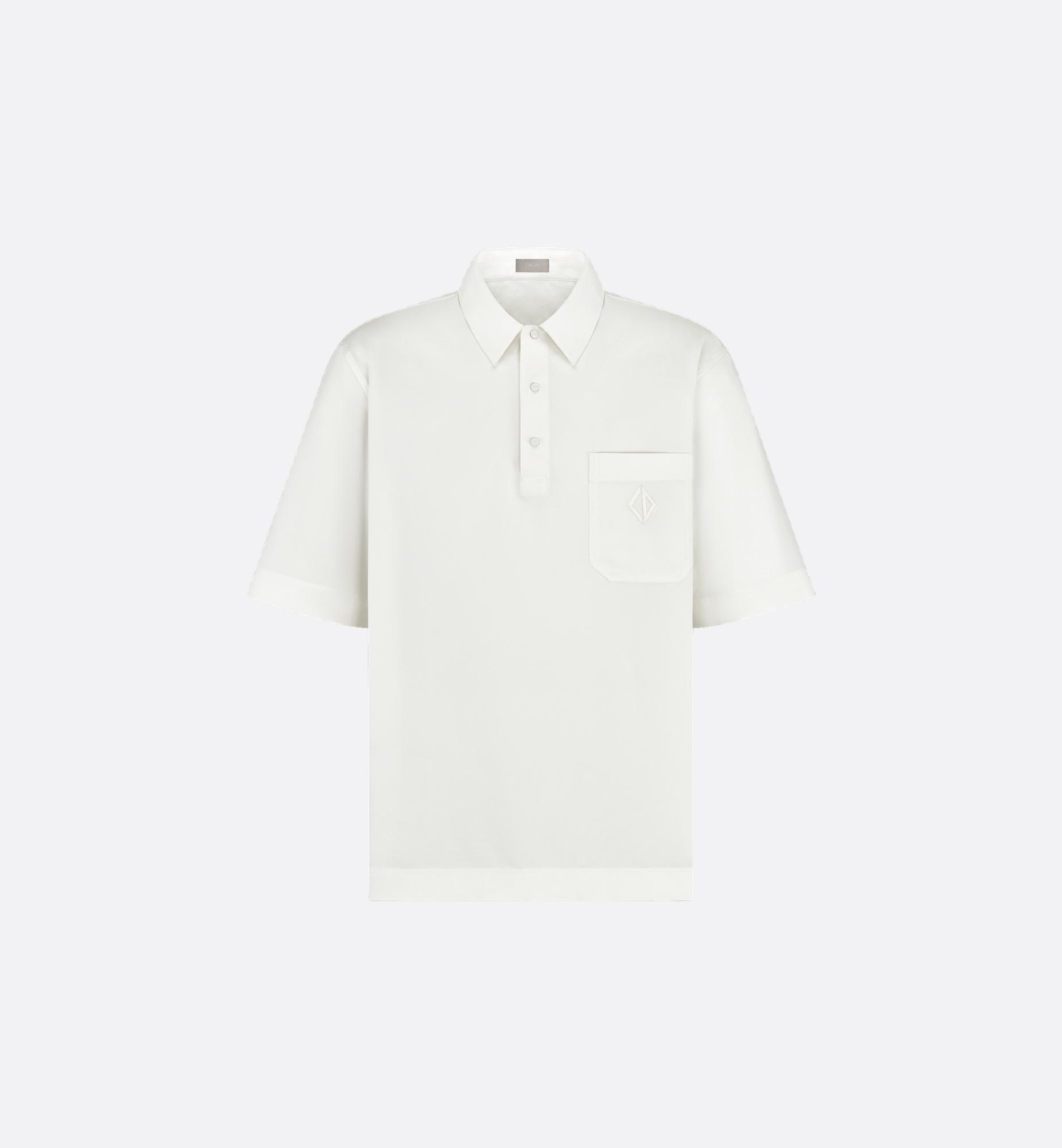 Polo Shirt with CD Diamond Embroidery White Cotton-Blend Polo Shirt with CD Diamond Embroidery White Cotton-Blend