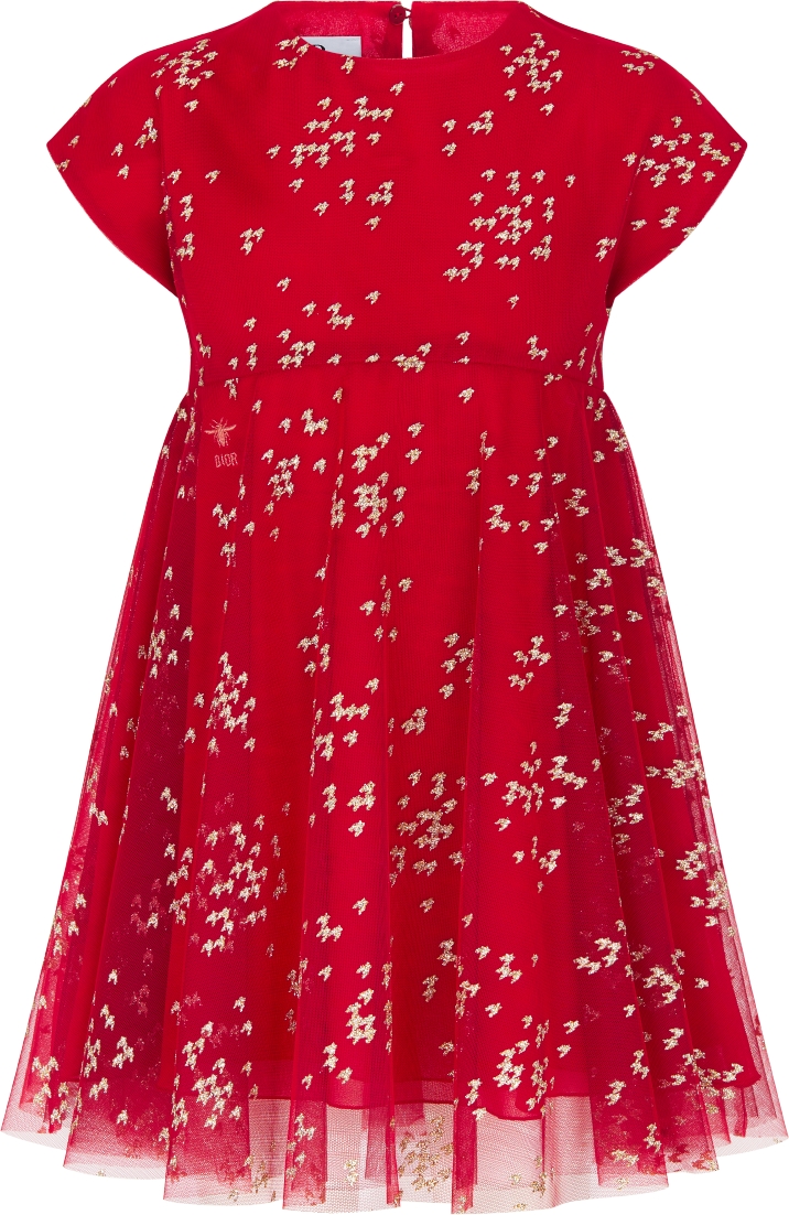 Kids' Flared Dress Red Tulle with Cascading Gold-Tone Houndstooth ...
