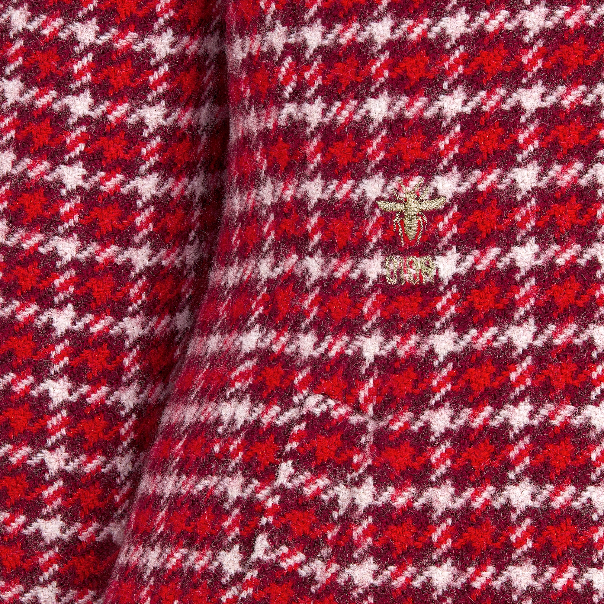 Kids' Coat Metallic White and Red Houndstooth Wool and Cashmere | DIOR
