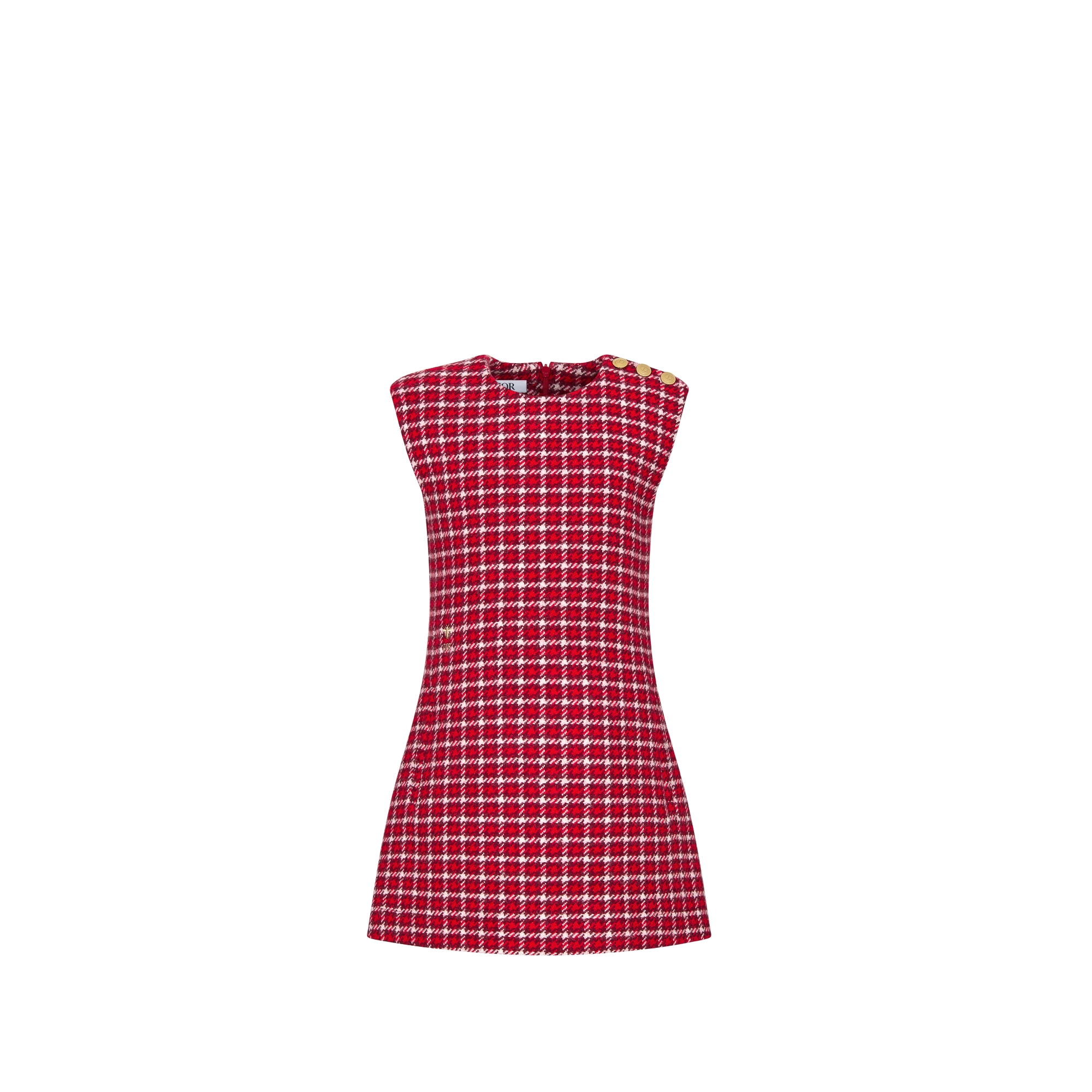 Kids' Straight Dress Metallic White and Red Houndstooth Wool and ...