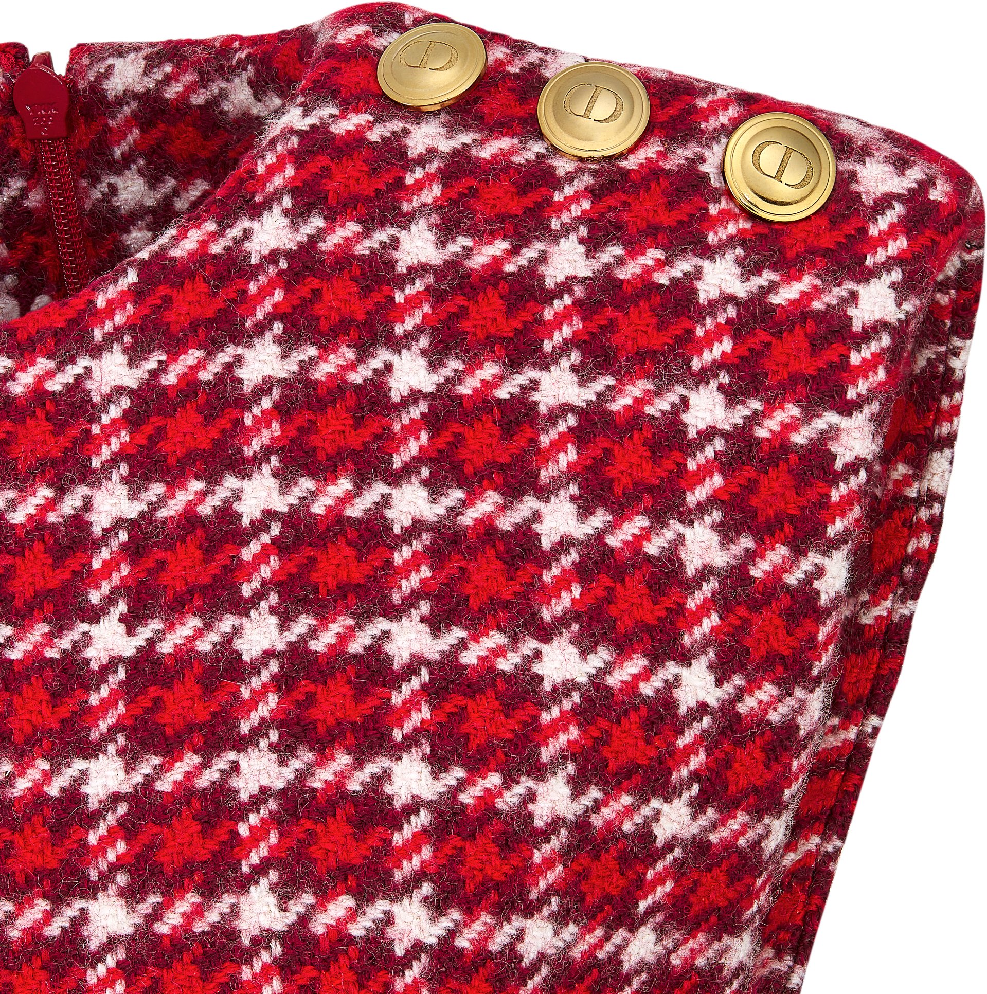 Kids' Straight Dress Metallic White and Red Houndstooth Wool and ...