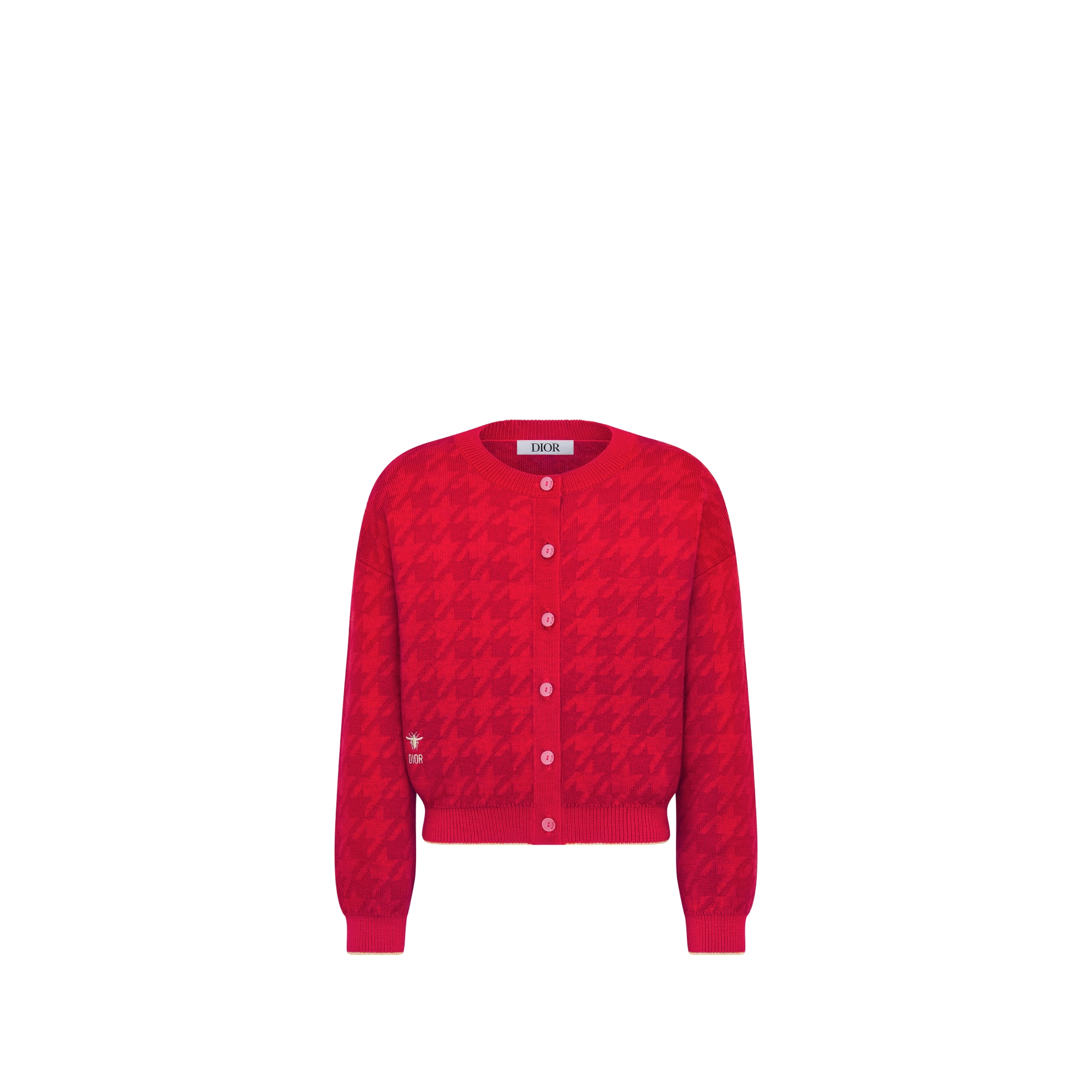 Kids' Sweater Vest Red Houndstooth Jacquard Wool Knit | DIOR