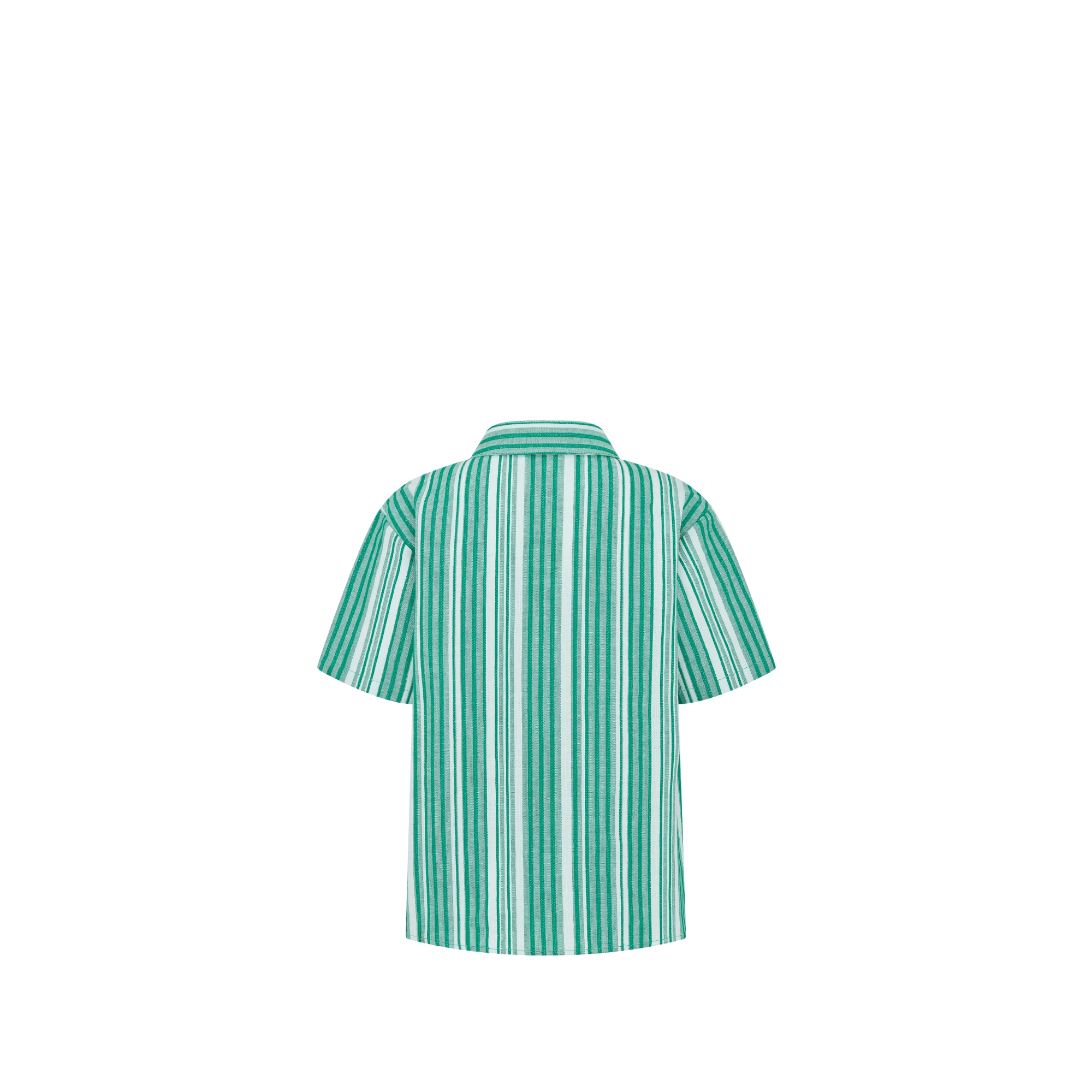 Kids' Short-Sleeved Shirt Ivory- and Green-Striped Cotton and Linen | DIOR
