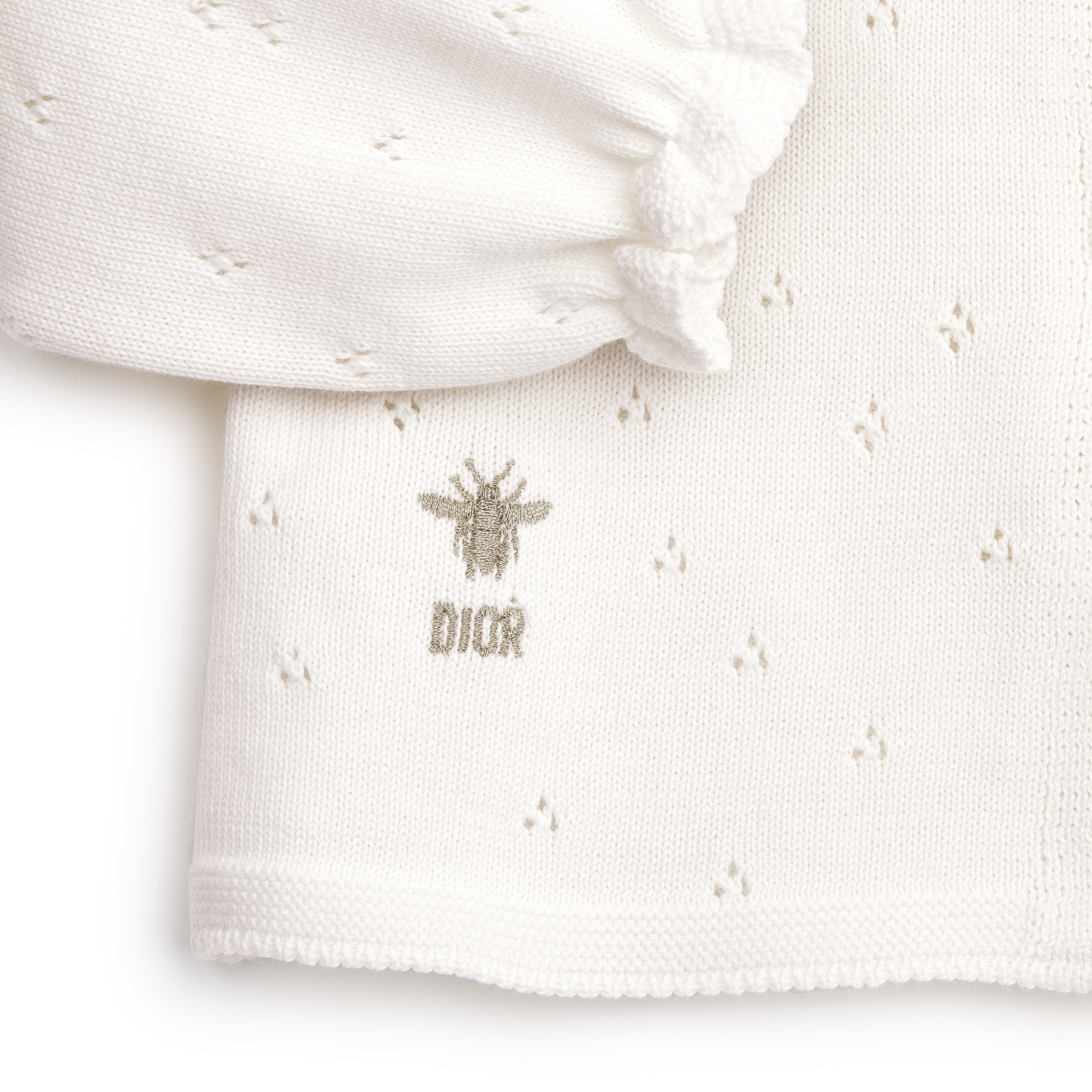 Baby Cardigan Ivory Openwork Cotton Knit | DIOR