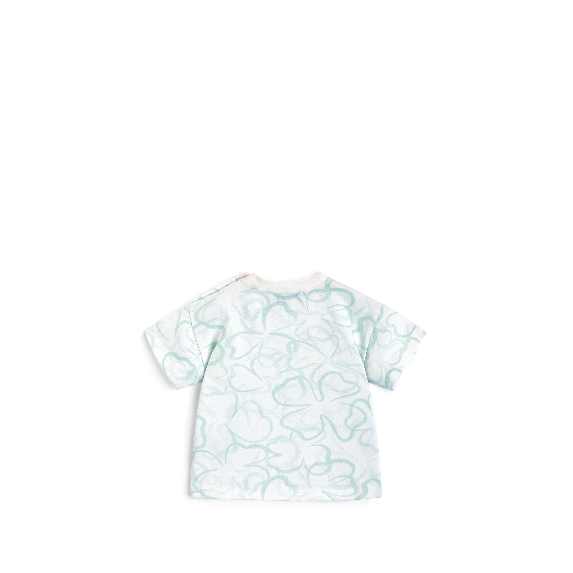 Baby T-Shirt Ivory Cotton Jersey with Light Green Macro Clover Motif | DIOR