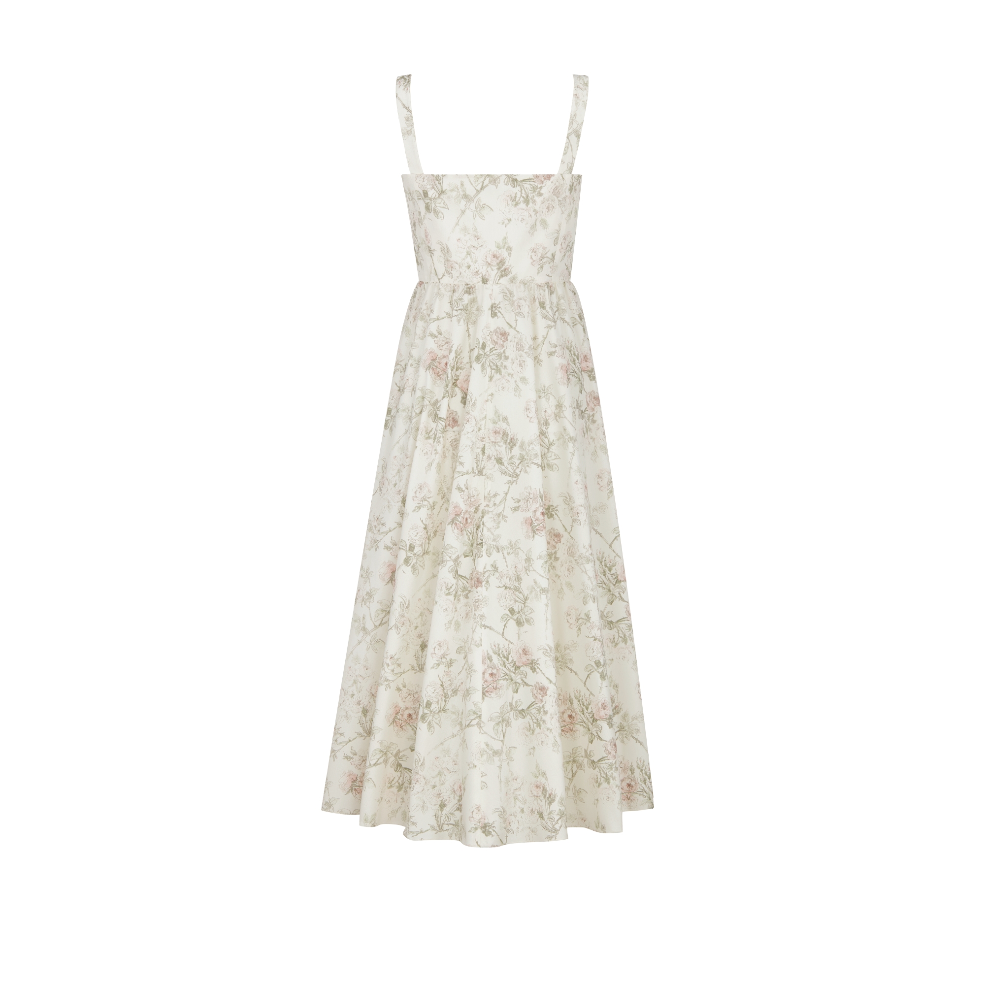 Mid-Length Flared Dress White Cotton and Silk Poplin with Multicolor ...