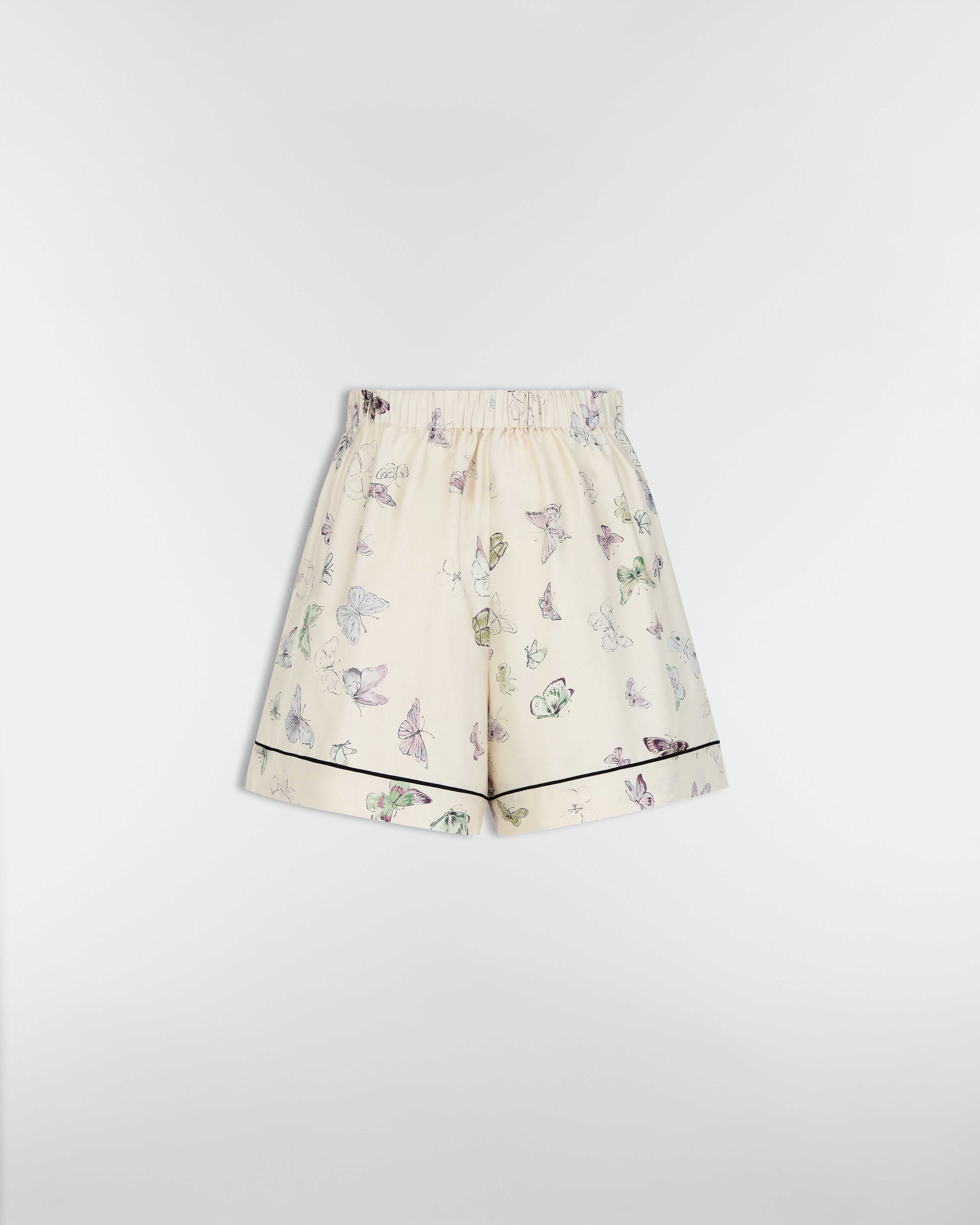 Shorts Ecru Silk Twill with Multicolor Butterfly Motif | DIOR
