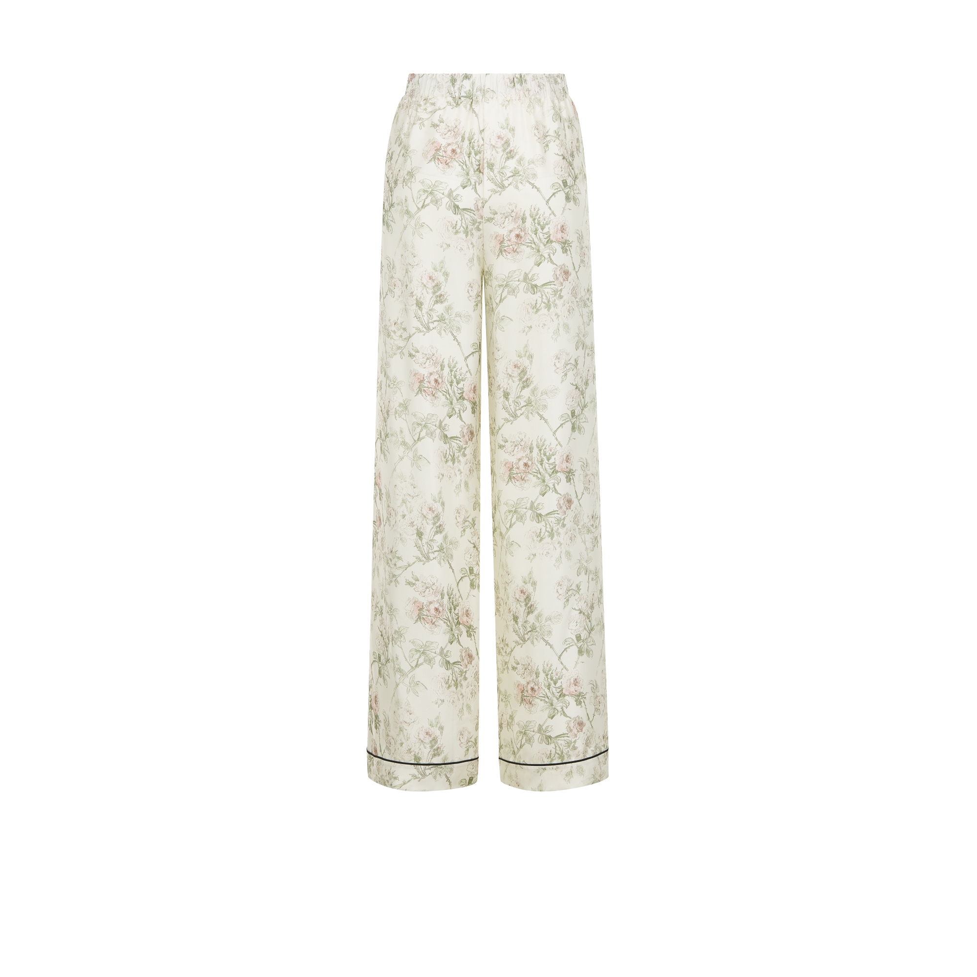 Pants White Silk Twill with Multicolor Rosier de Dior Motif | DIOR