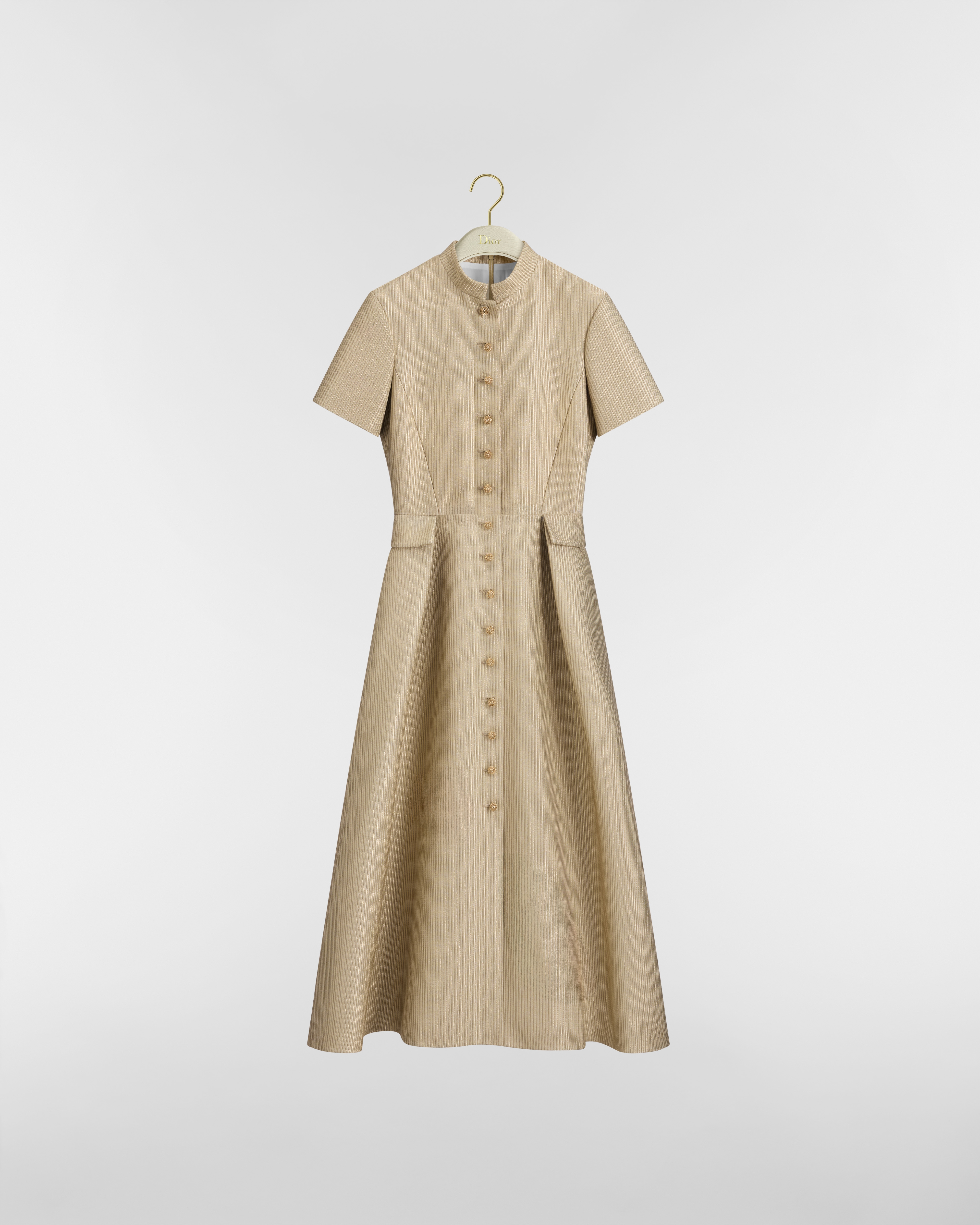 Dior Or Mid-Length Belted Shirtdress Gold-Tone Cotton-Blend Jacquard | DIOR