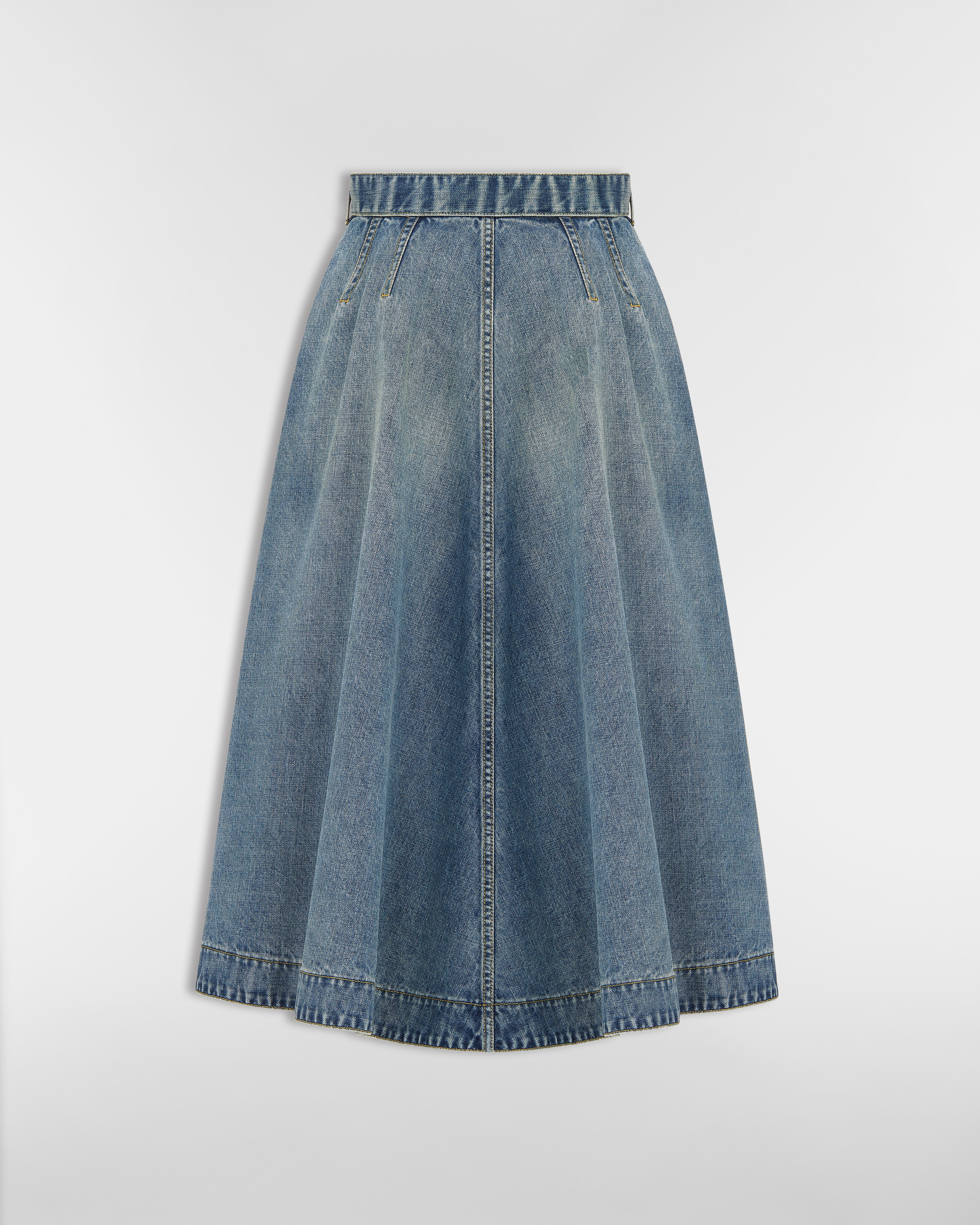 Mid-Length Flared Skirt Blue Stonewashed Cotton Denim with Dior Oblique ...