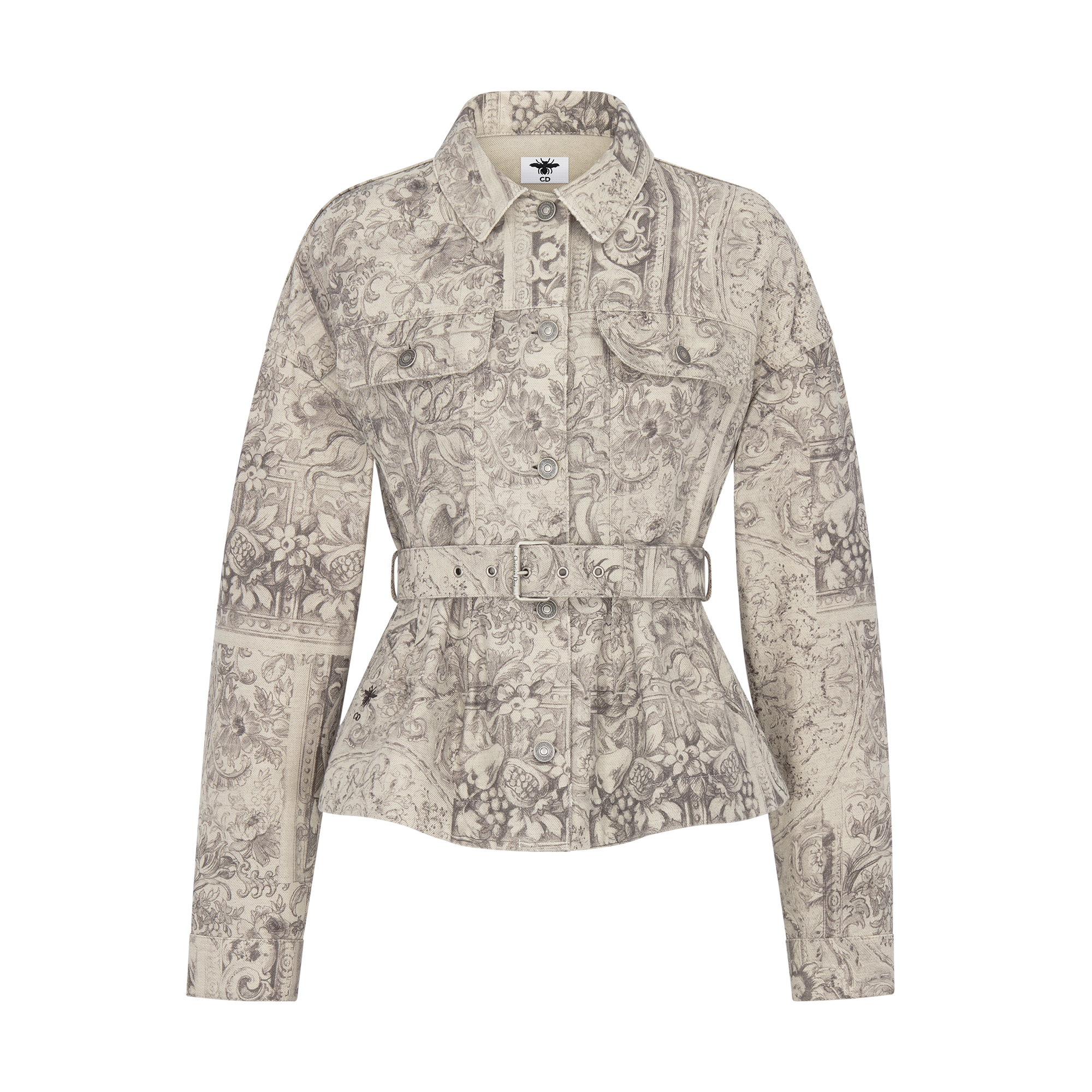 Belted Jacket Beige Dior Barocco Cotton-Linen Denim | DIOR
