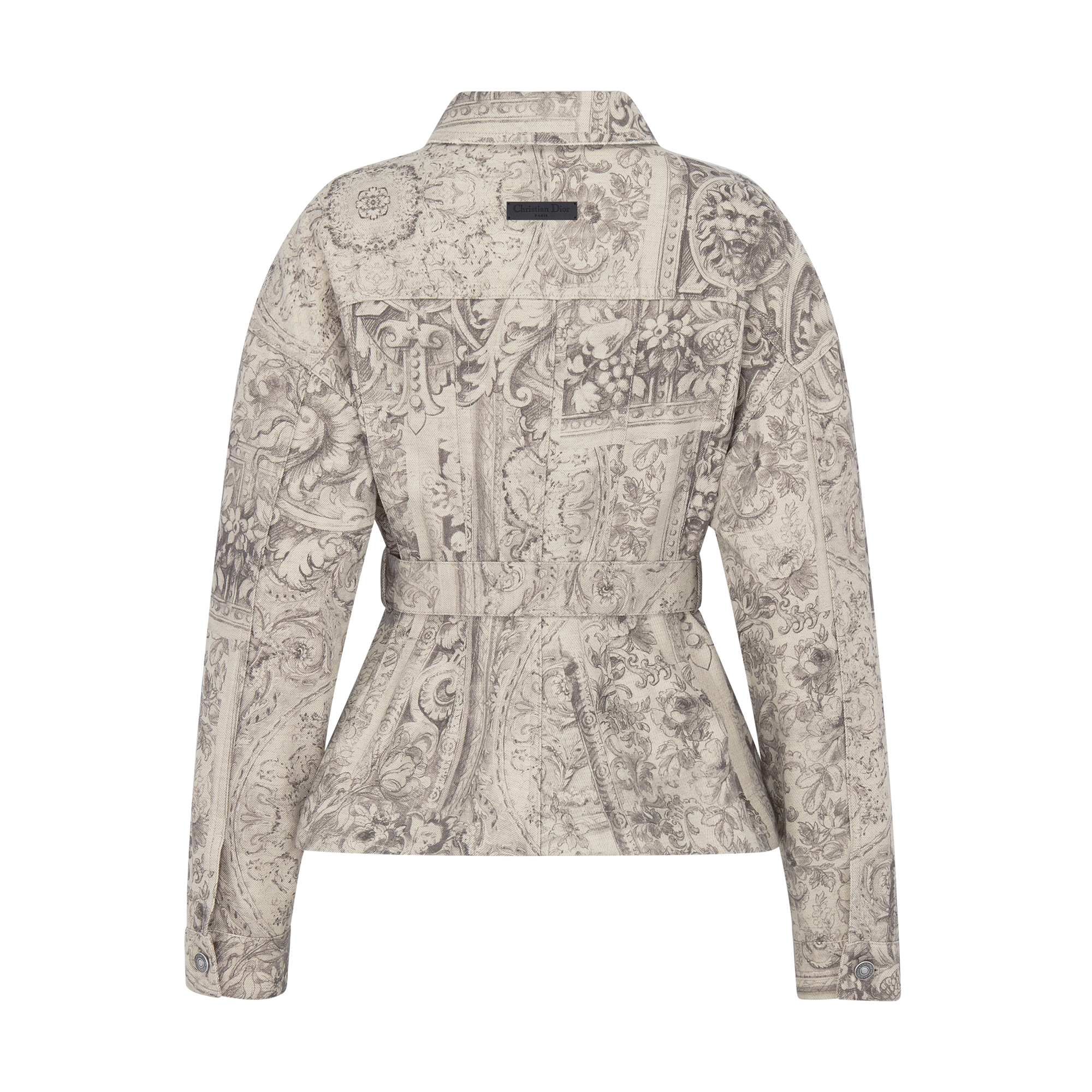 Belted Jacket Beige Dior Barocco Cotton-Linen Denim | DIOR