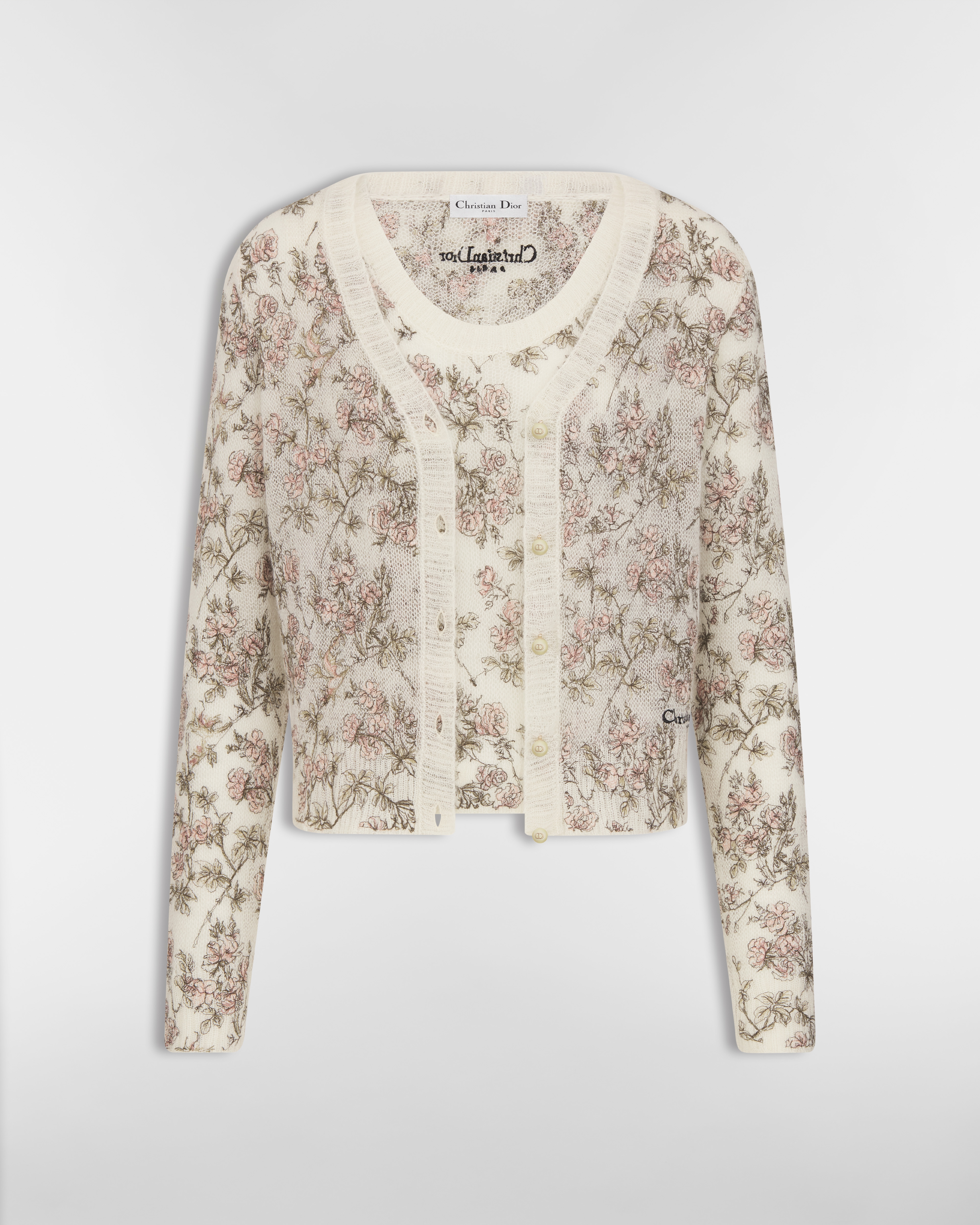 Embroidered Twinset White Silk-Mohair-Alpaca-Blend Knit with Multicolor ...