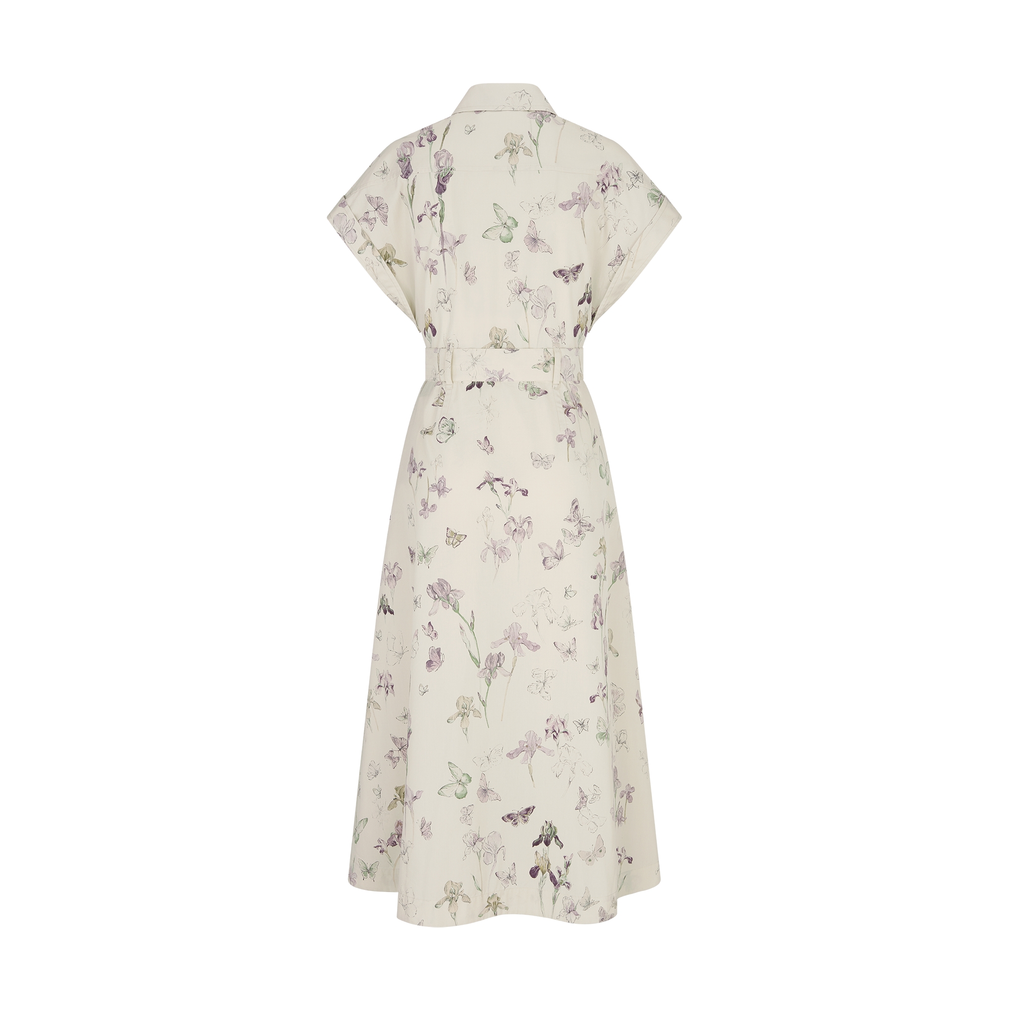 Mid-Length Belted Shirtdress Beige Cotton and Silk Poplin with ...