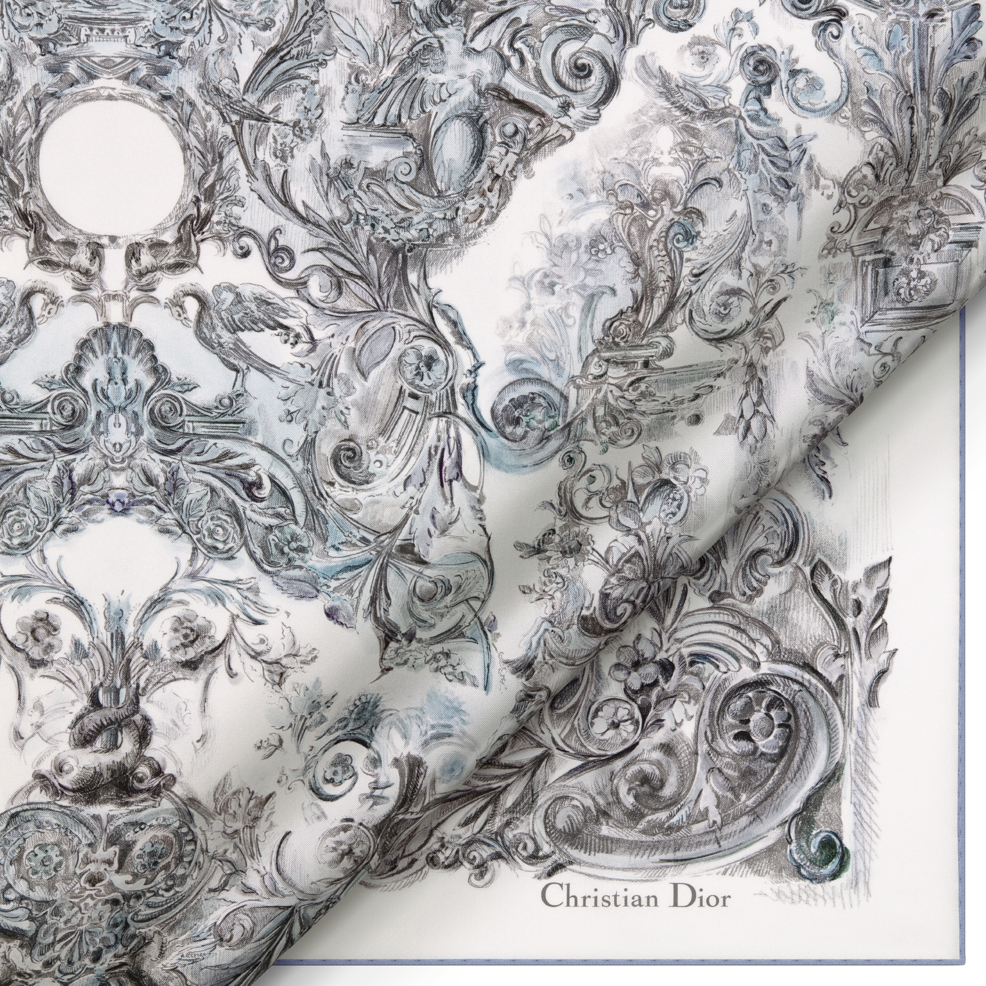 Dior Stella Baroque 90 Square Scarf White and Blue Silk Twill | DIOR