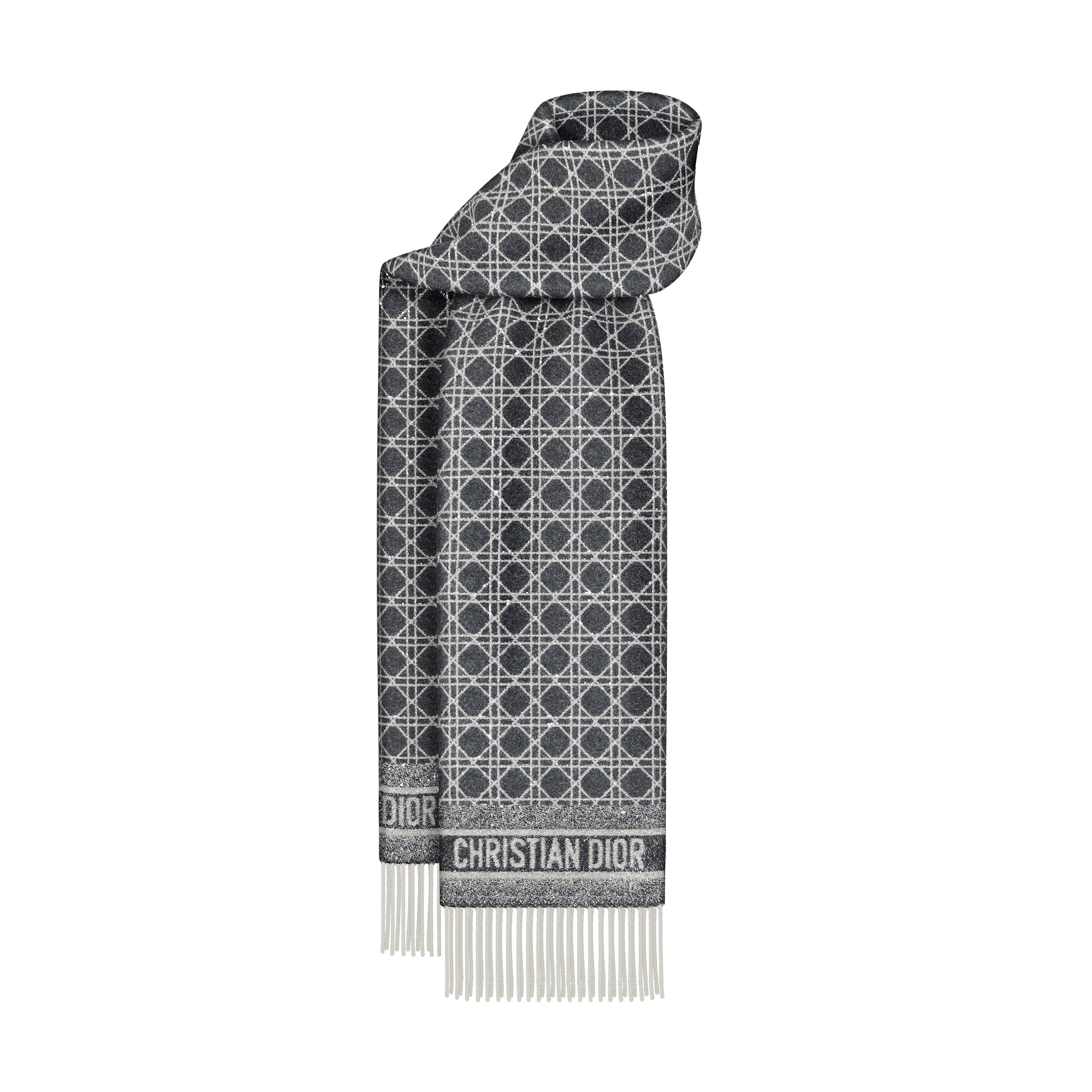 Dior Cannage Scarf Navy Blue Cashmere Blend with Silver-Tone Metallic ...