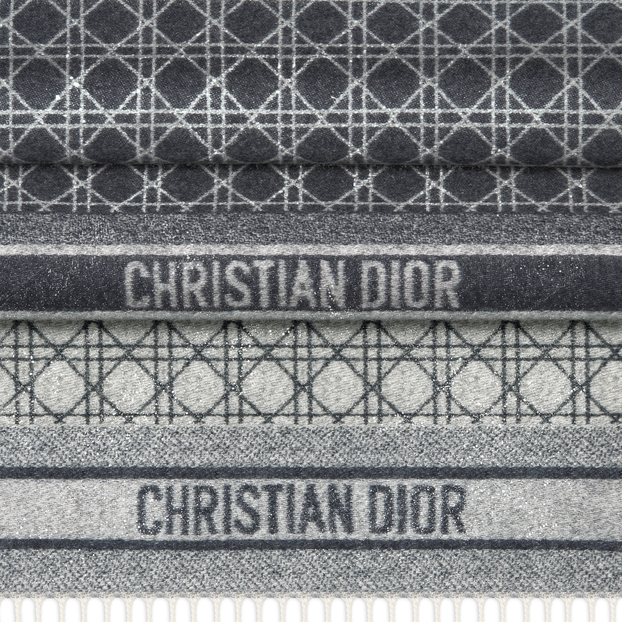 Dior Cannage-sjaal Marineblauwe kasjmierblend met zilverkleurige ...