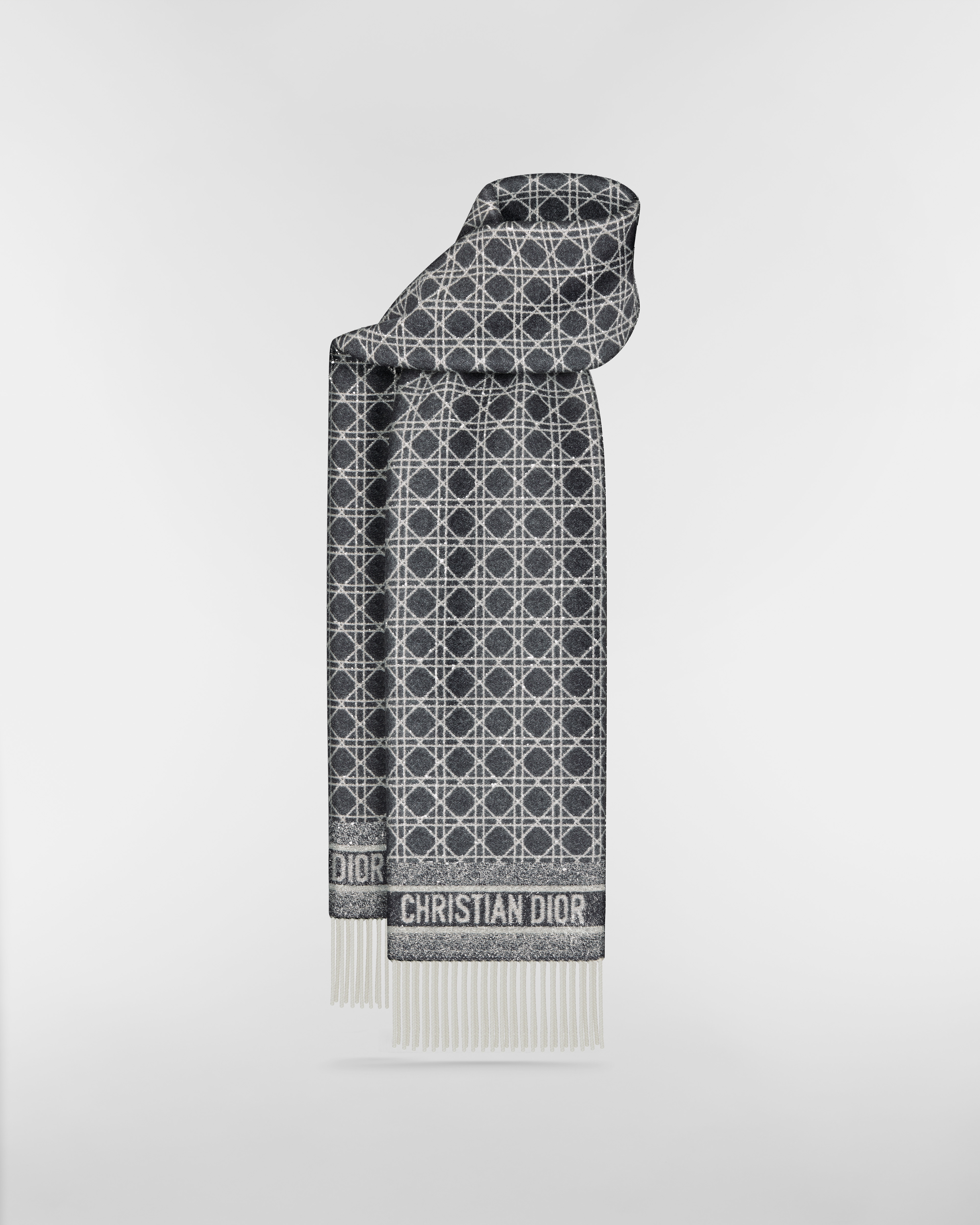 Dior Cannage Scarf Navy Blue Cashmere Blend with Silver-Tone Metallic ...