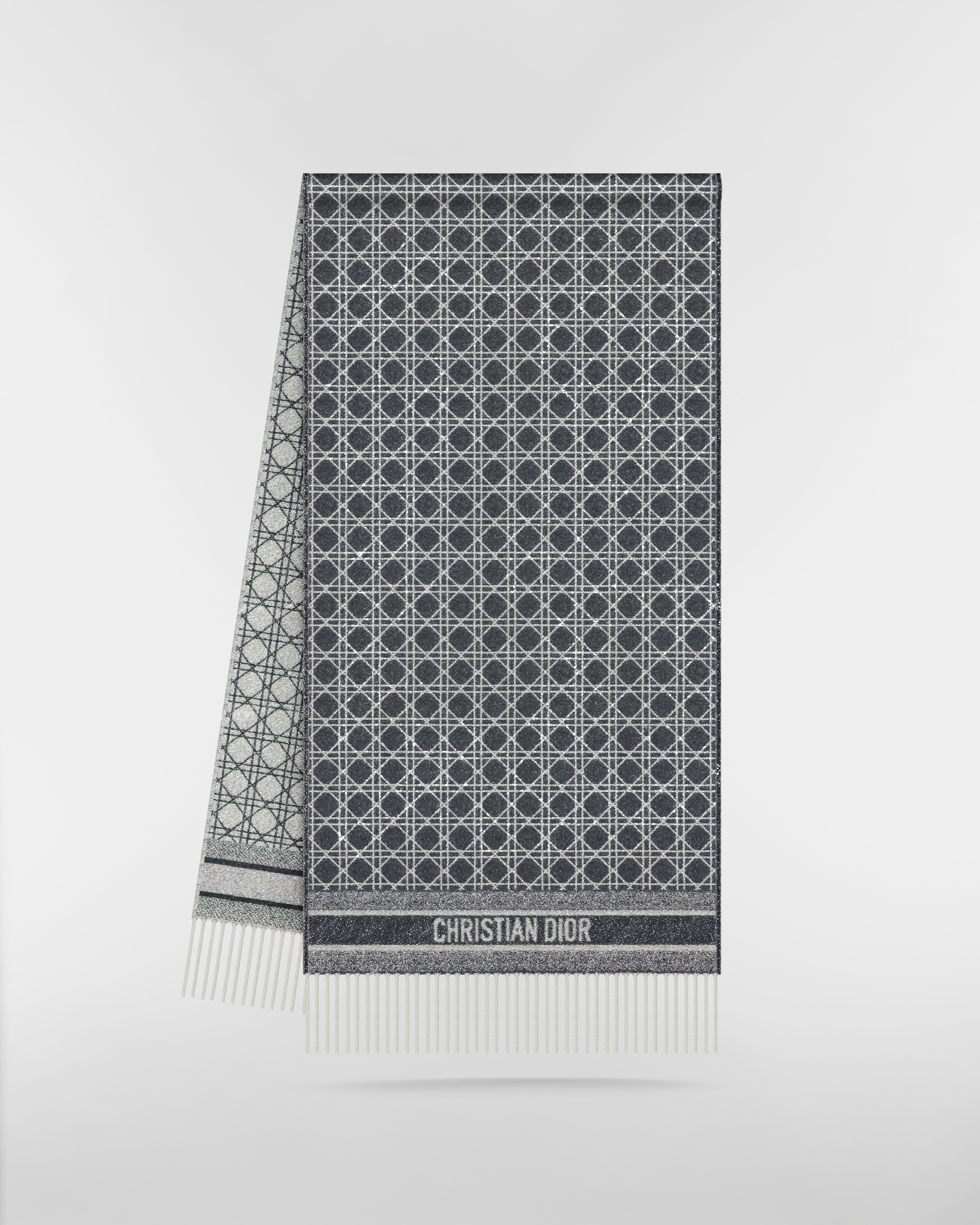 Dior Cannage Scarf Navy Blue Cashmere Blend with Silver-Tone Metallic ...