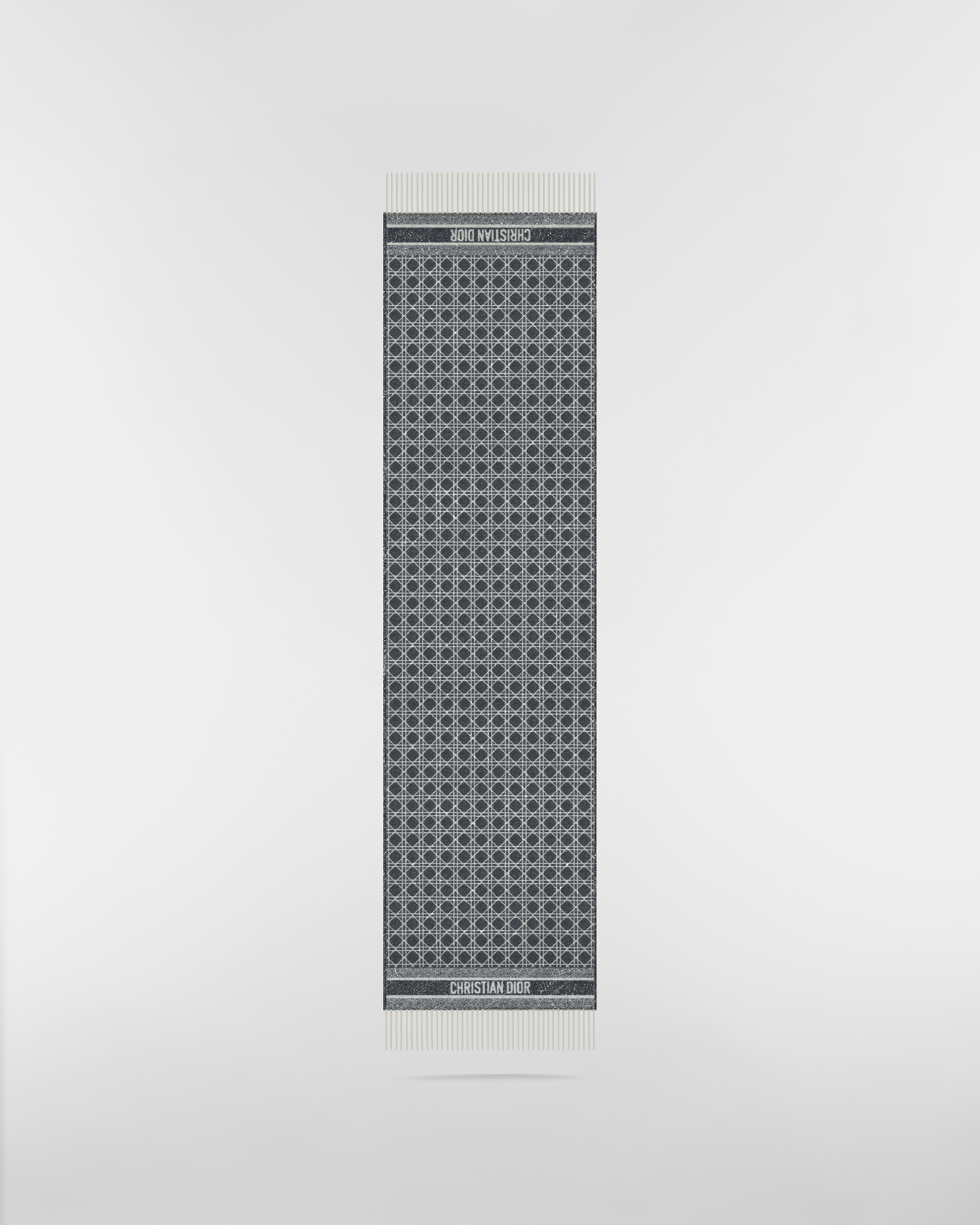 Dior Cannage Scarf Navy Blue Cashmere Blend with Silver-Tone Metallic ...