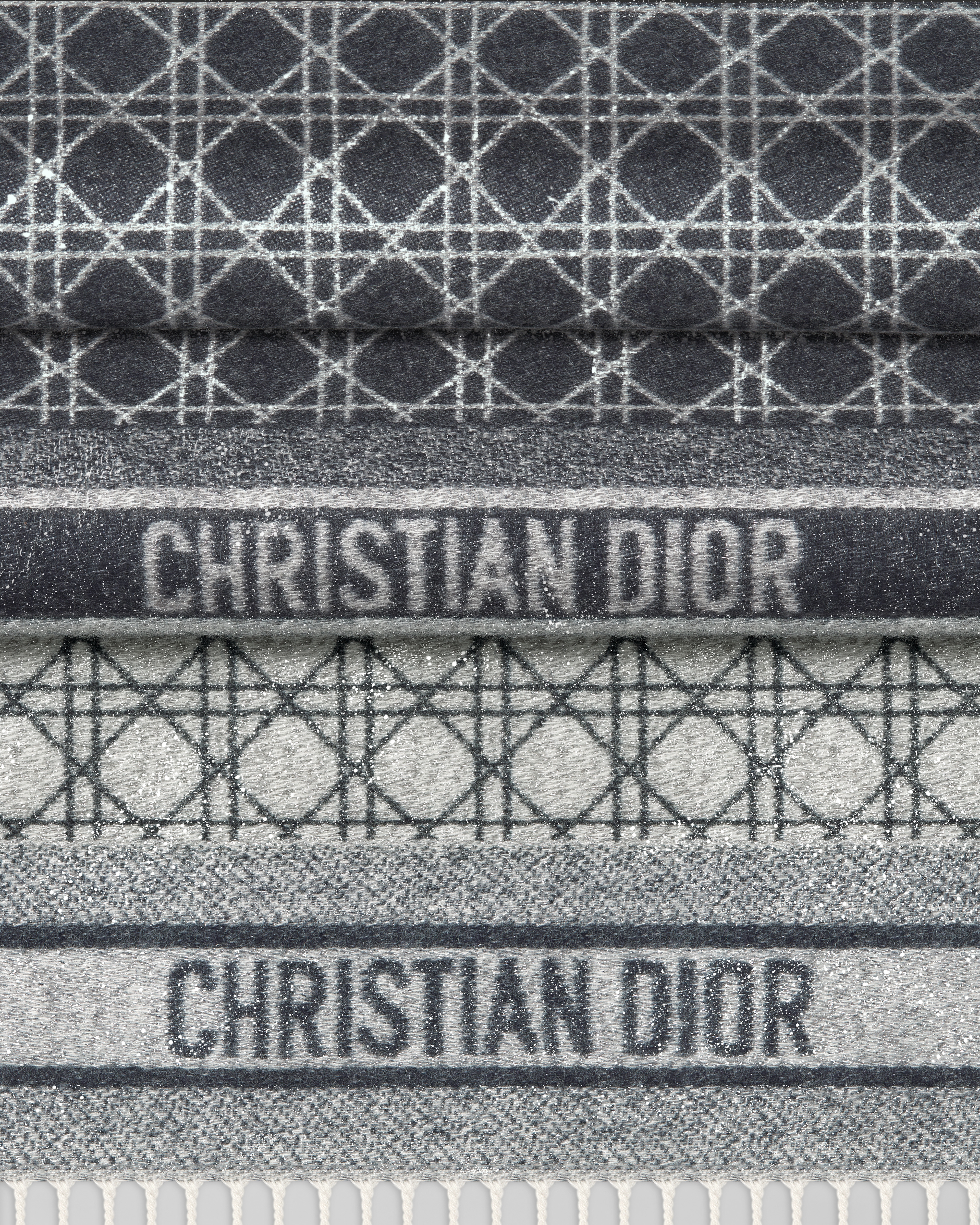 Dior Cannage Scarf Navy Blue Cashmere Blend with Silver-Tone Metallic ...