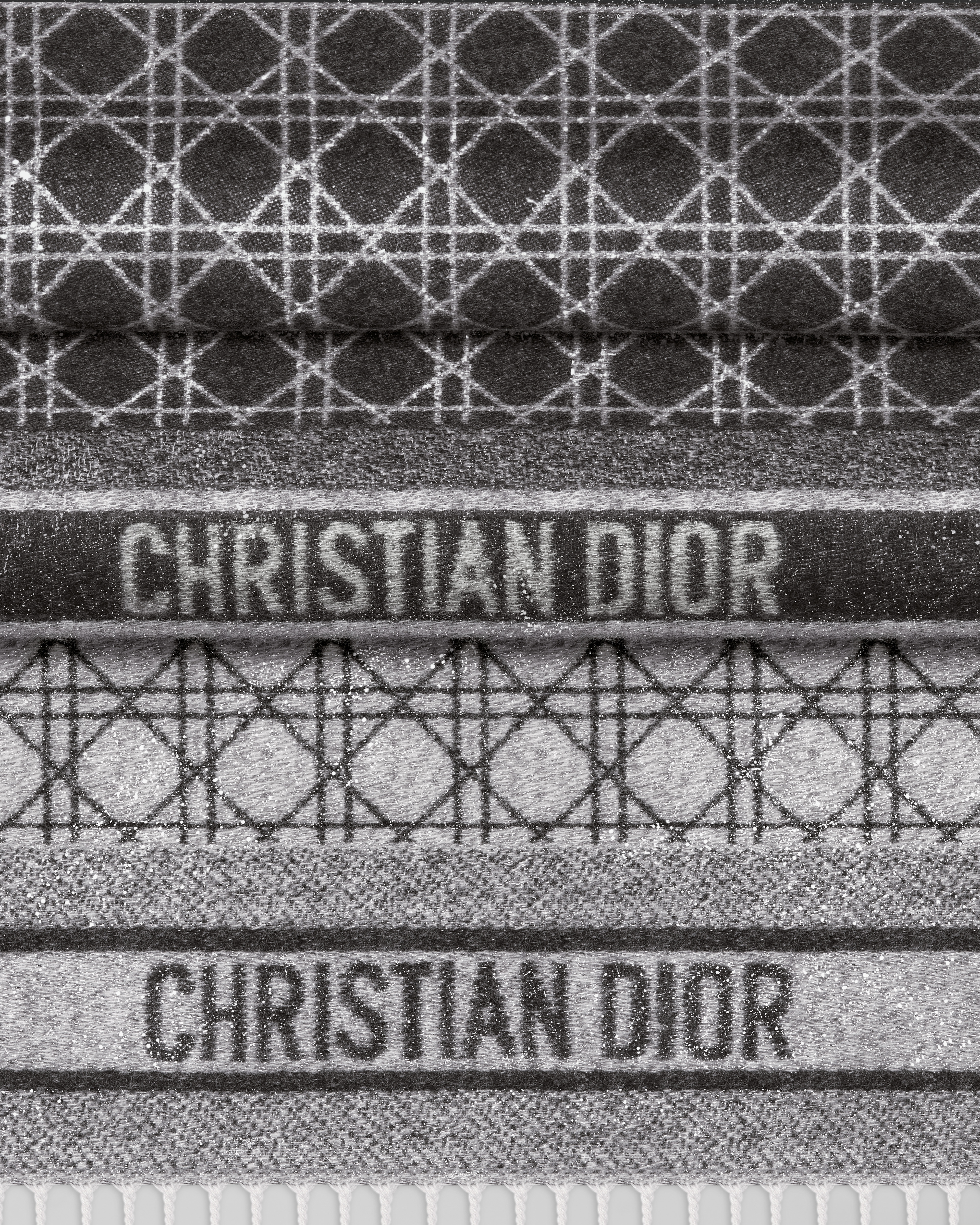 Dior Cannage Scarf Black Cashmere Blend and Silver-Tone Metallic Thread ...