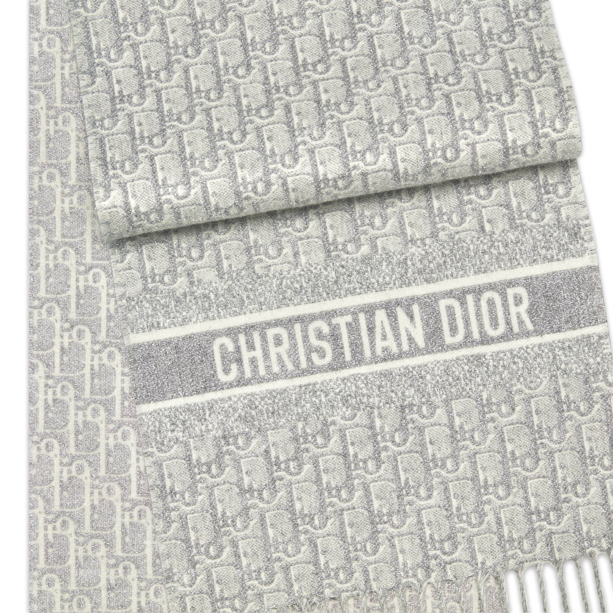 Dior Oblique Natte Scarf Cashmere Blend and Silver-Tone Metallic Thread ...