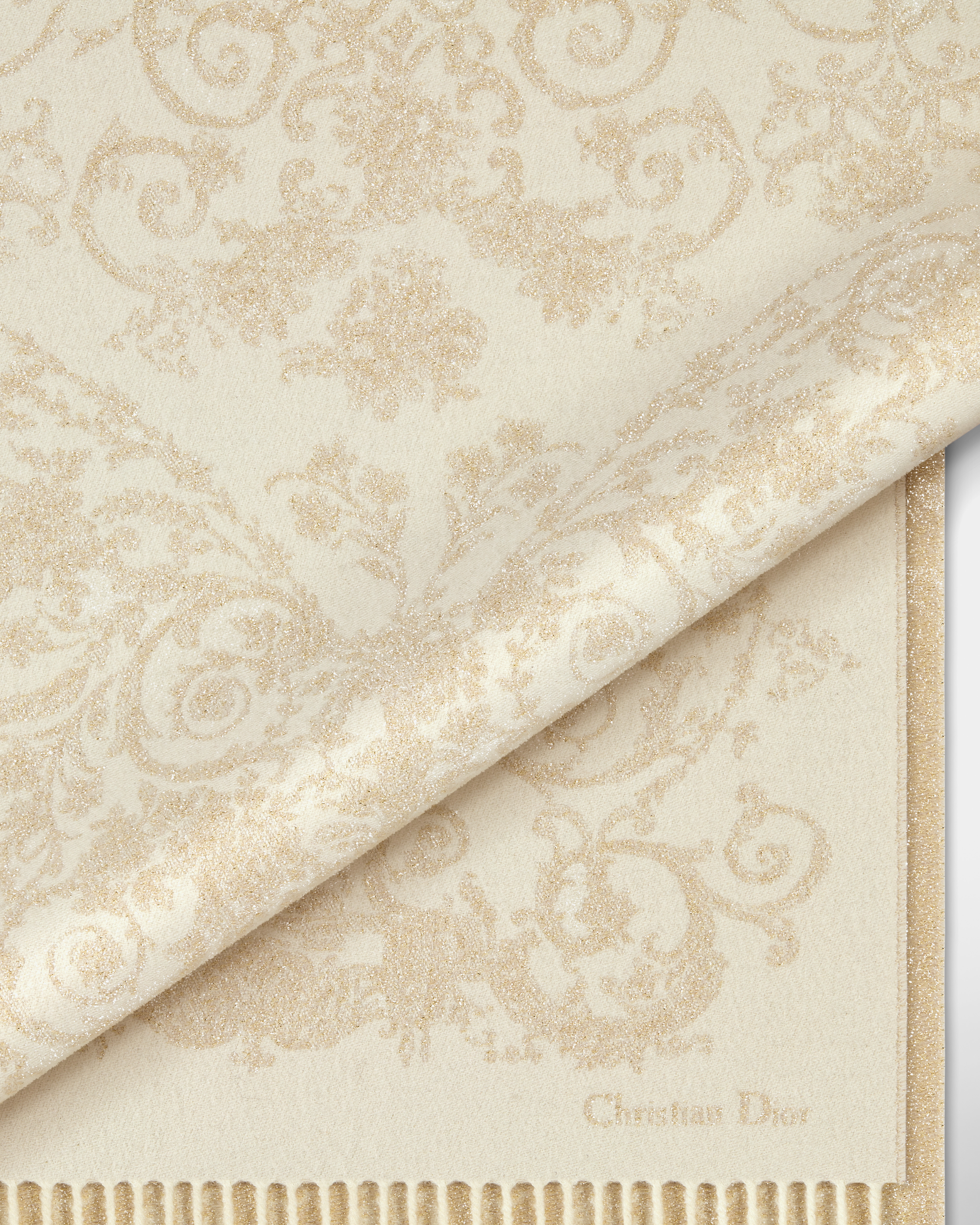 Dioresque Butterfly Scarf Ecru Cashmere and Wool with Gold-Tone ...