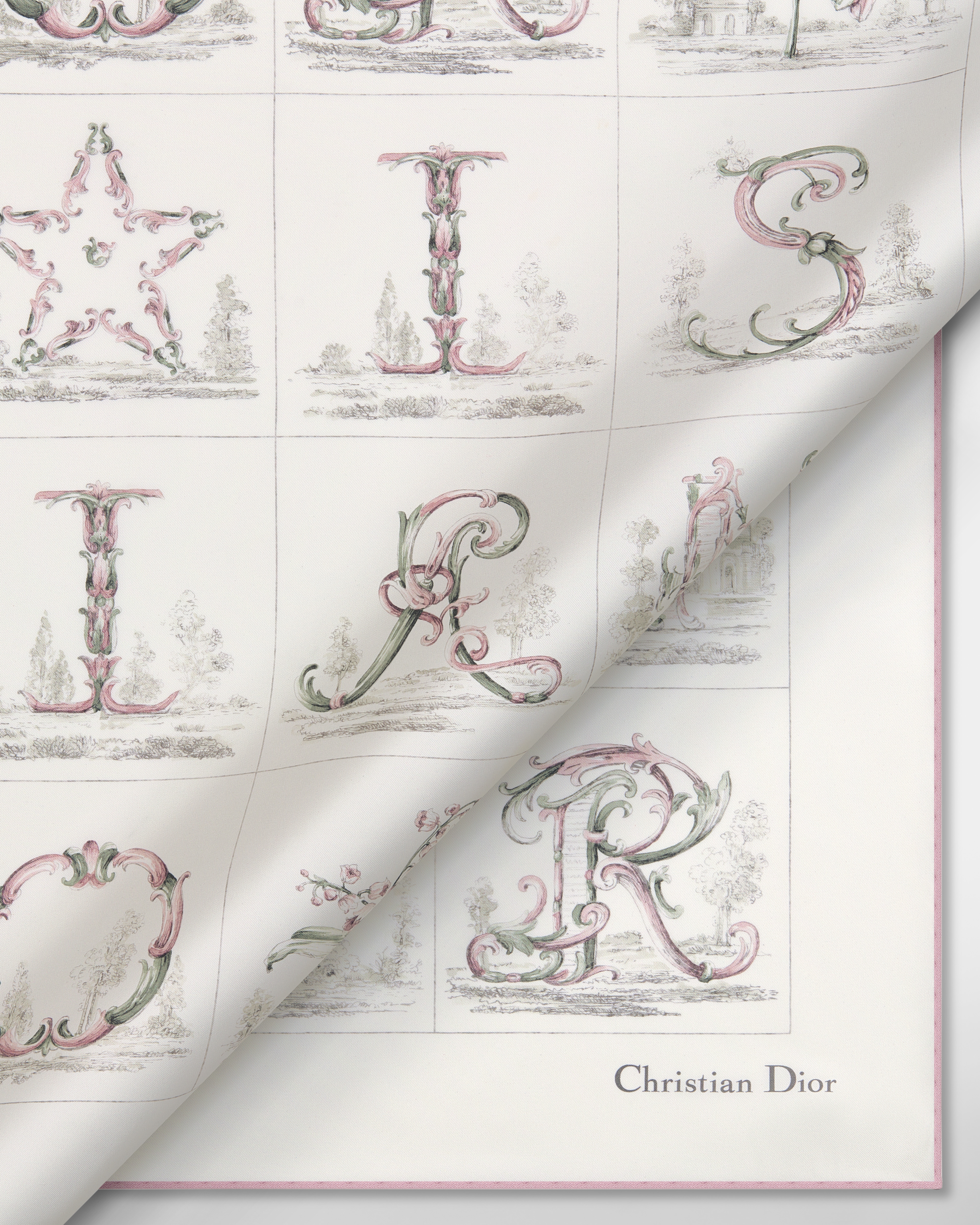 Dior Alphabet 90 Square Scarf White and Pink Silk Twill | DIOR
