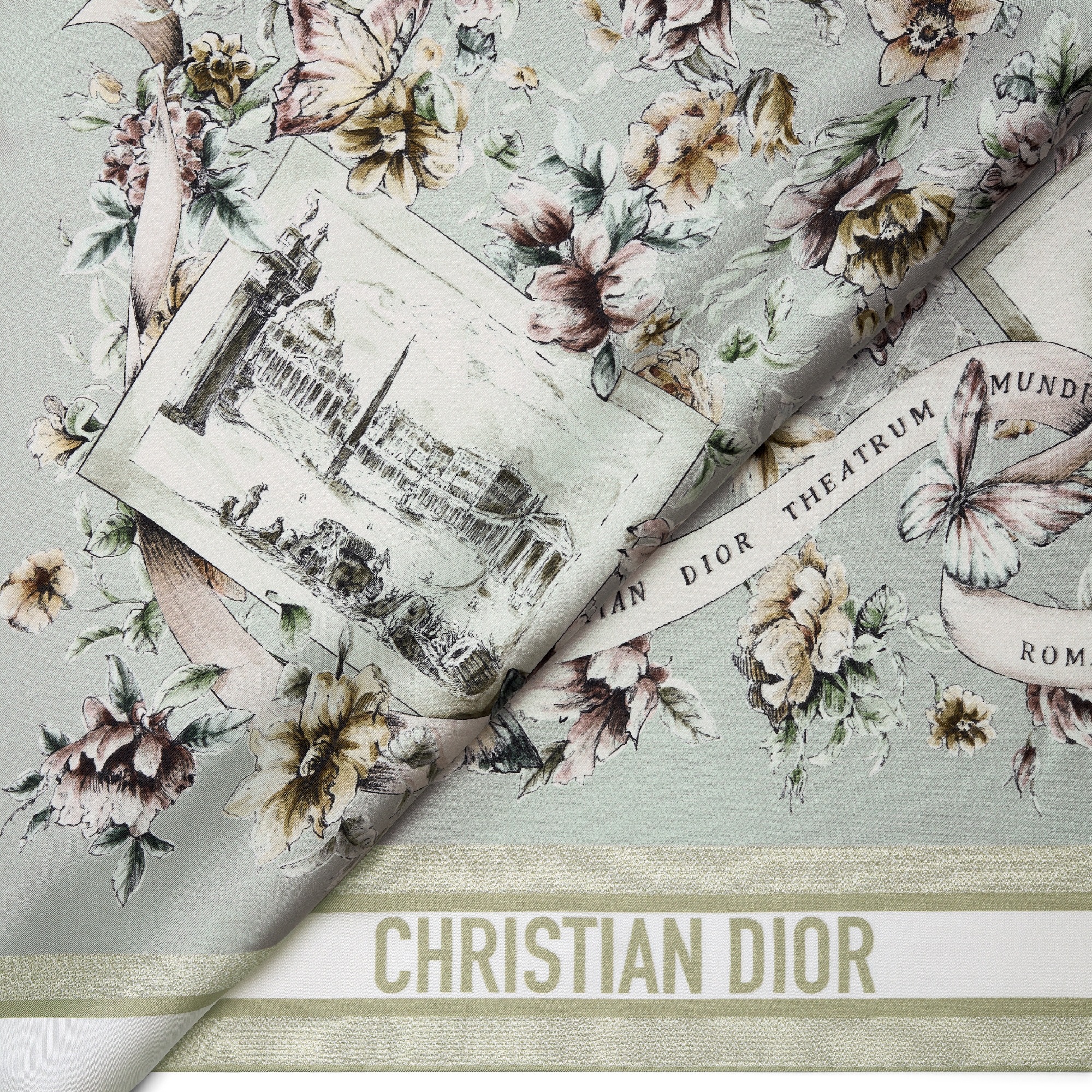 Souvenir de Rome 90 Square Scarf Green Multicolor Silk Twill | DIOR
