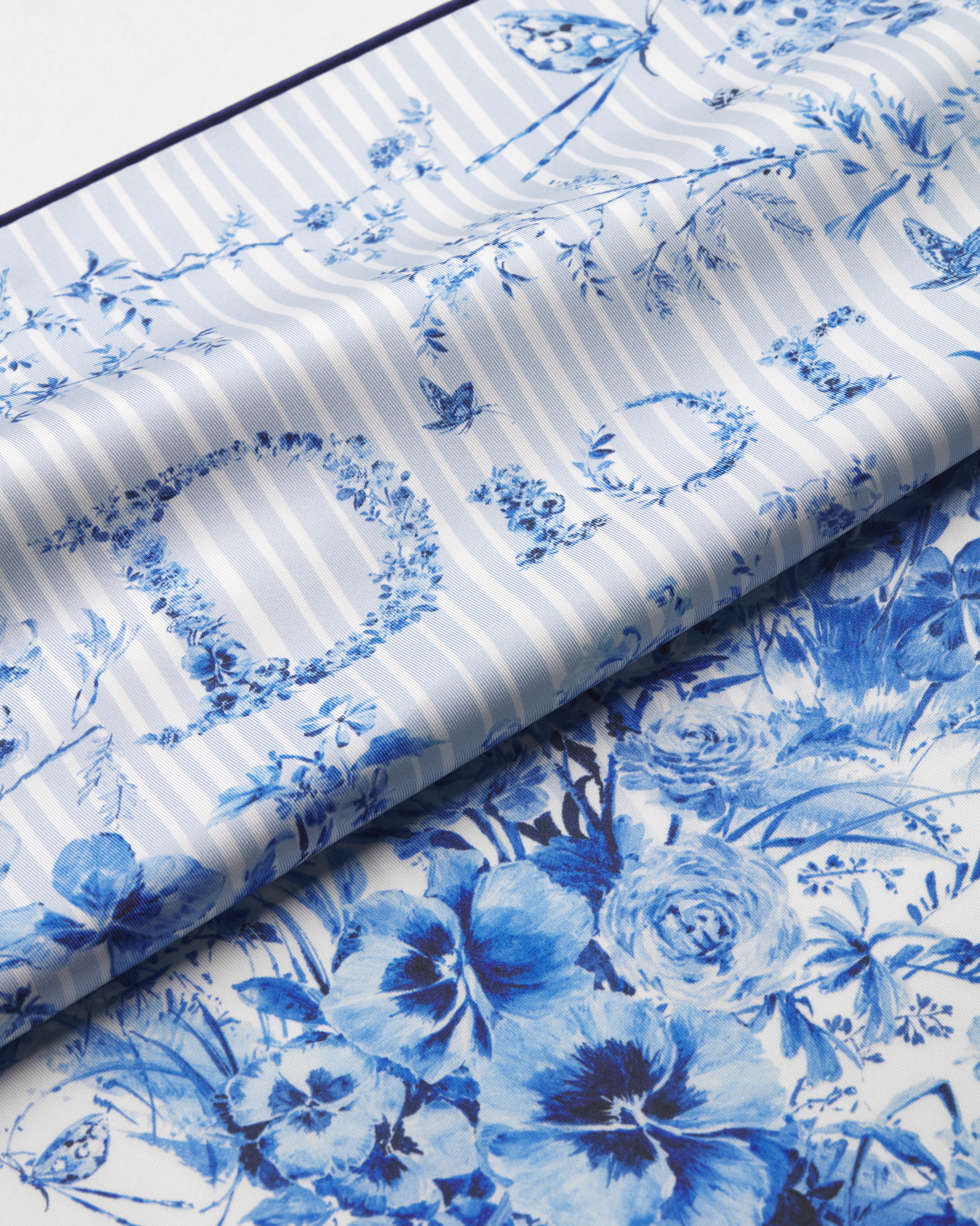 Dioriviera Toile de Jouy Floral Garden Triangle Scarf White and Blue ...