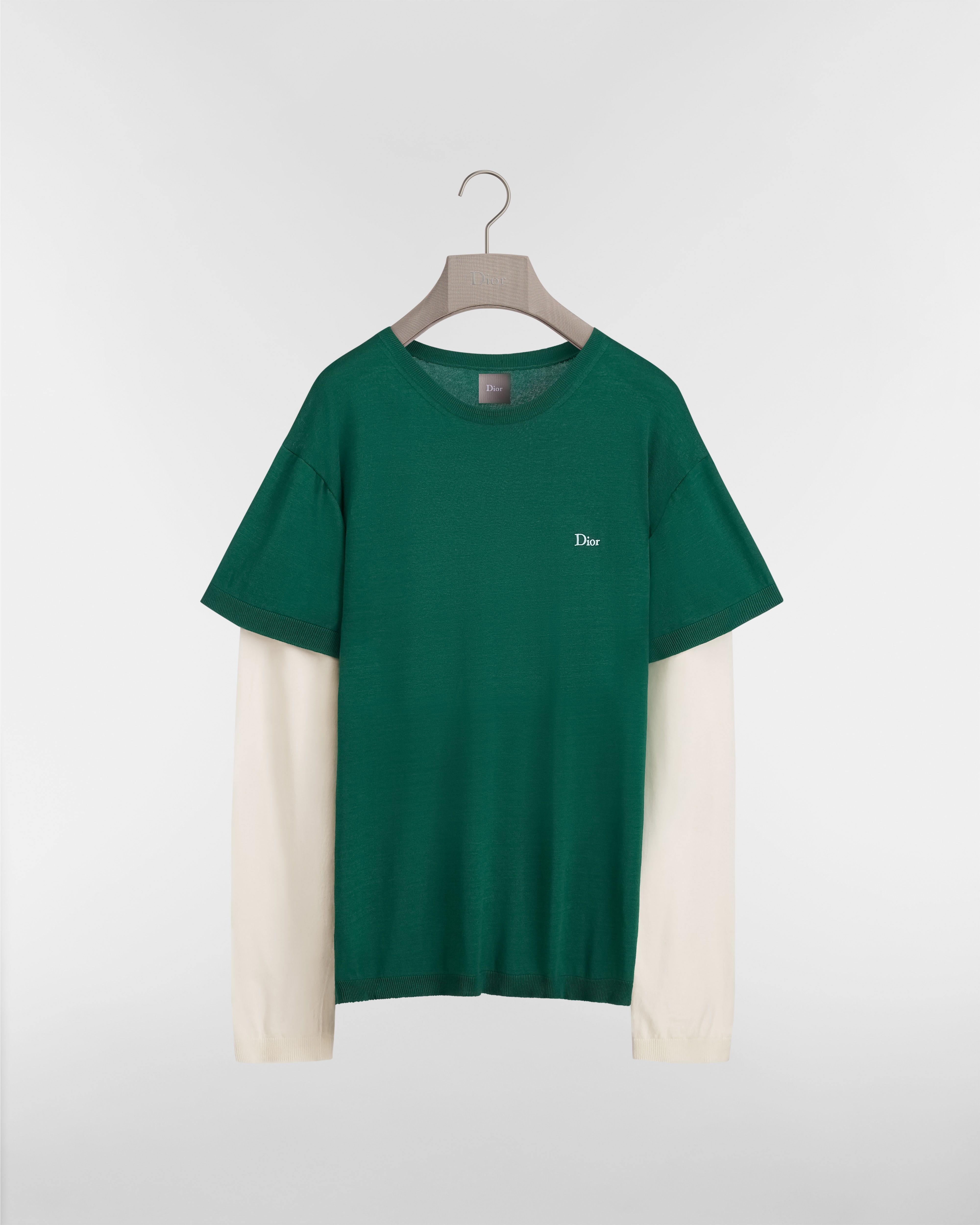 Long-Sleeved T-Shirt Green Cotton-Silk Jersey | DIOR