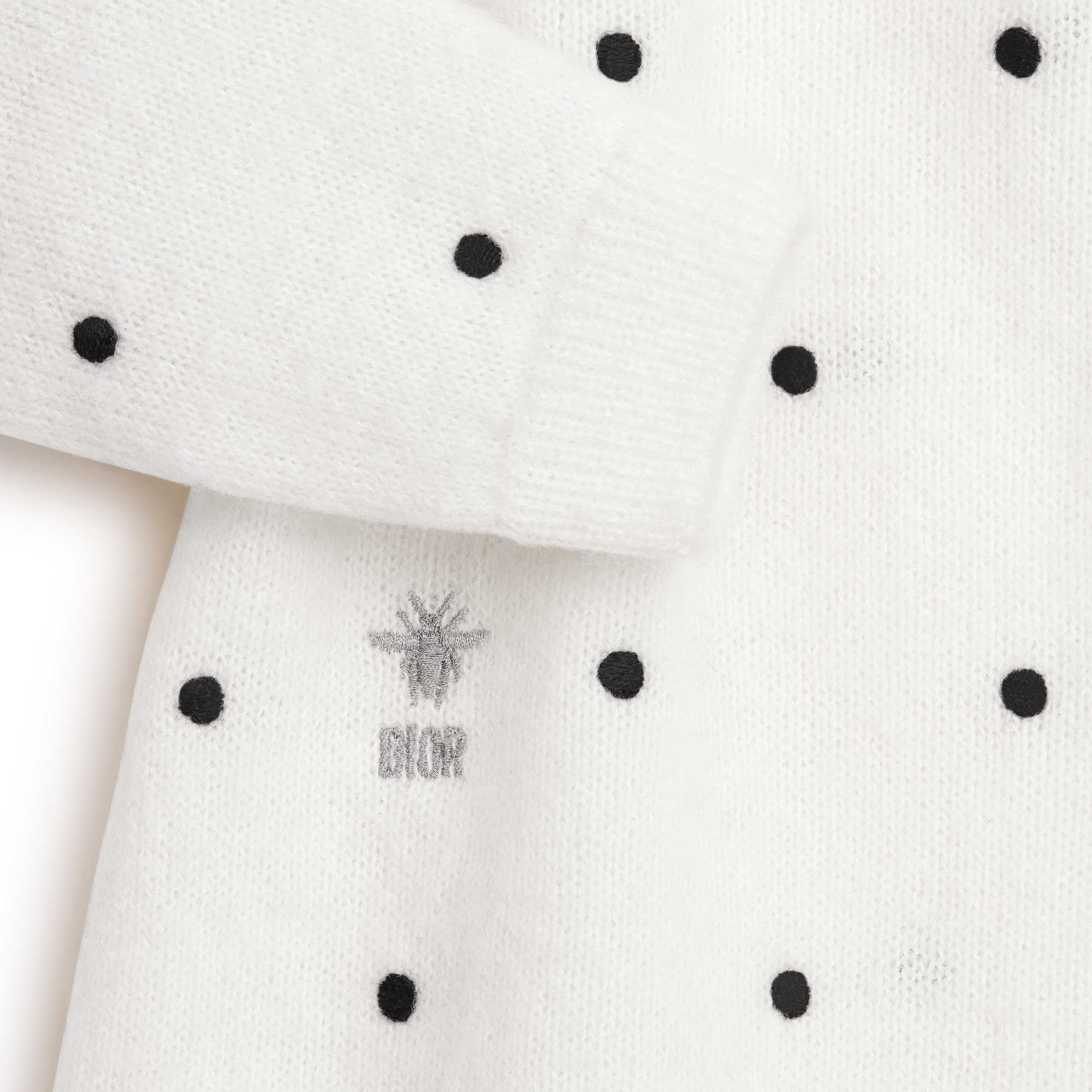 Baby Straight Dress Ivory Cotton-Wool-Alpaca Knit with Black Polka Dots ...