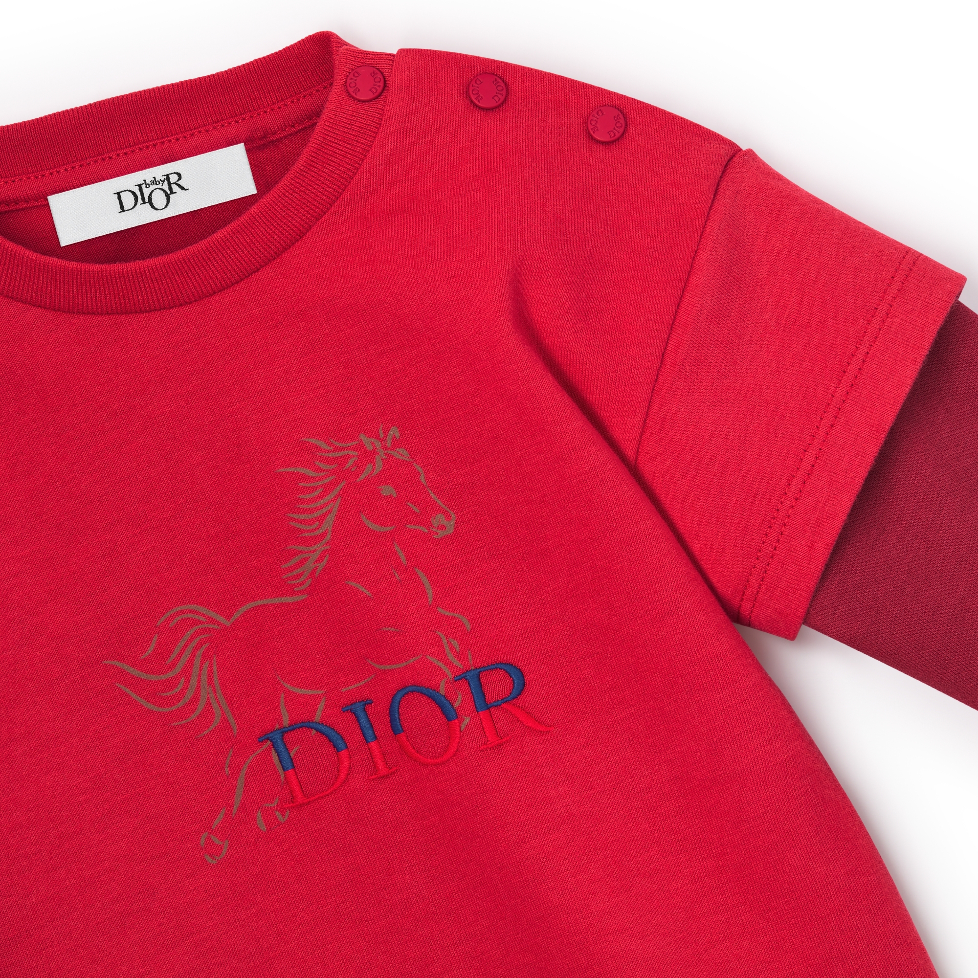Baby Long-Sleeved T-Shirt Red and Deep Red Cotton Jersey | DIOR
