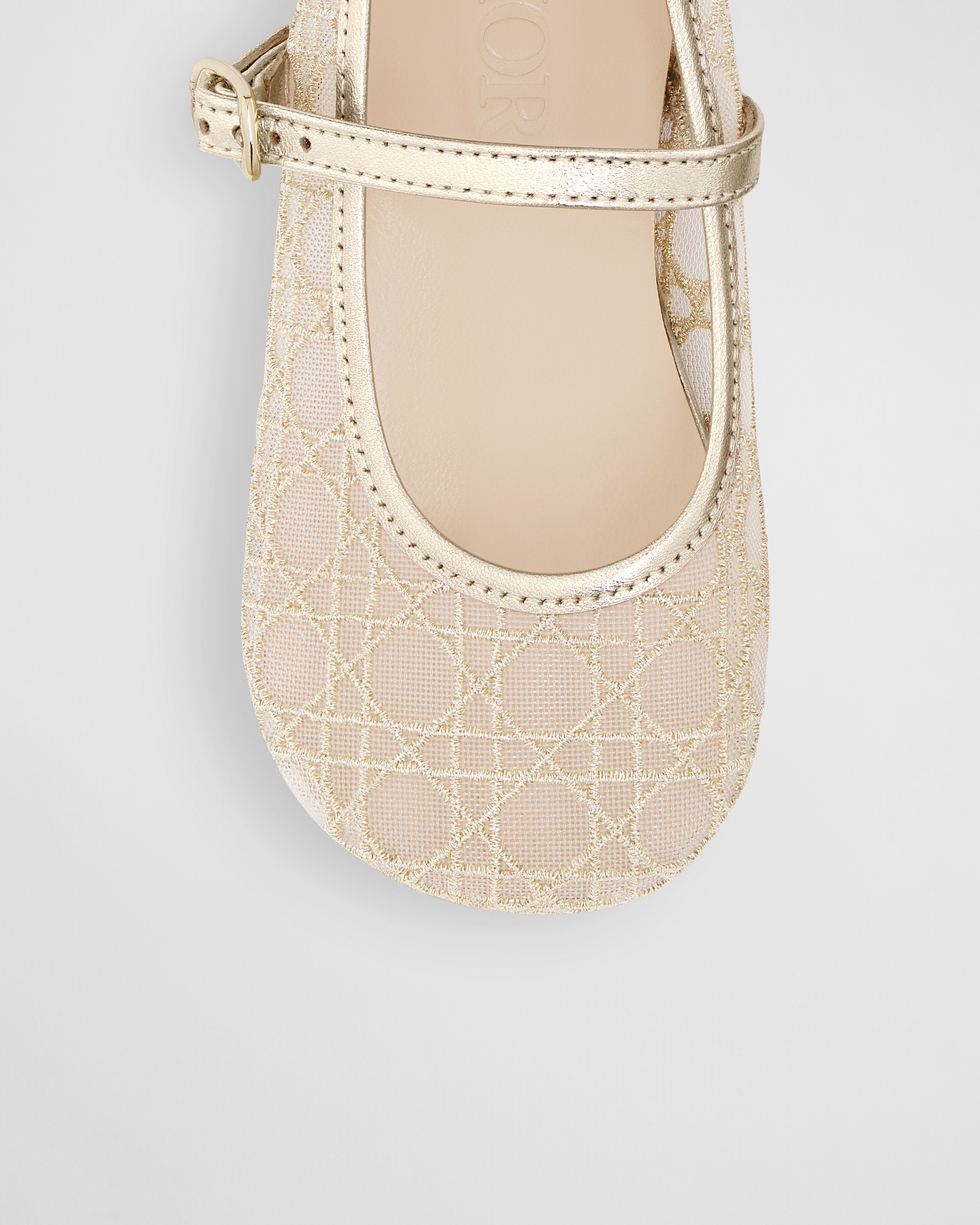 Baby Ballet Flat Ivory Tulle with Gold-Tone Cannage Embroidery and ...