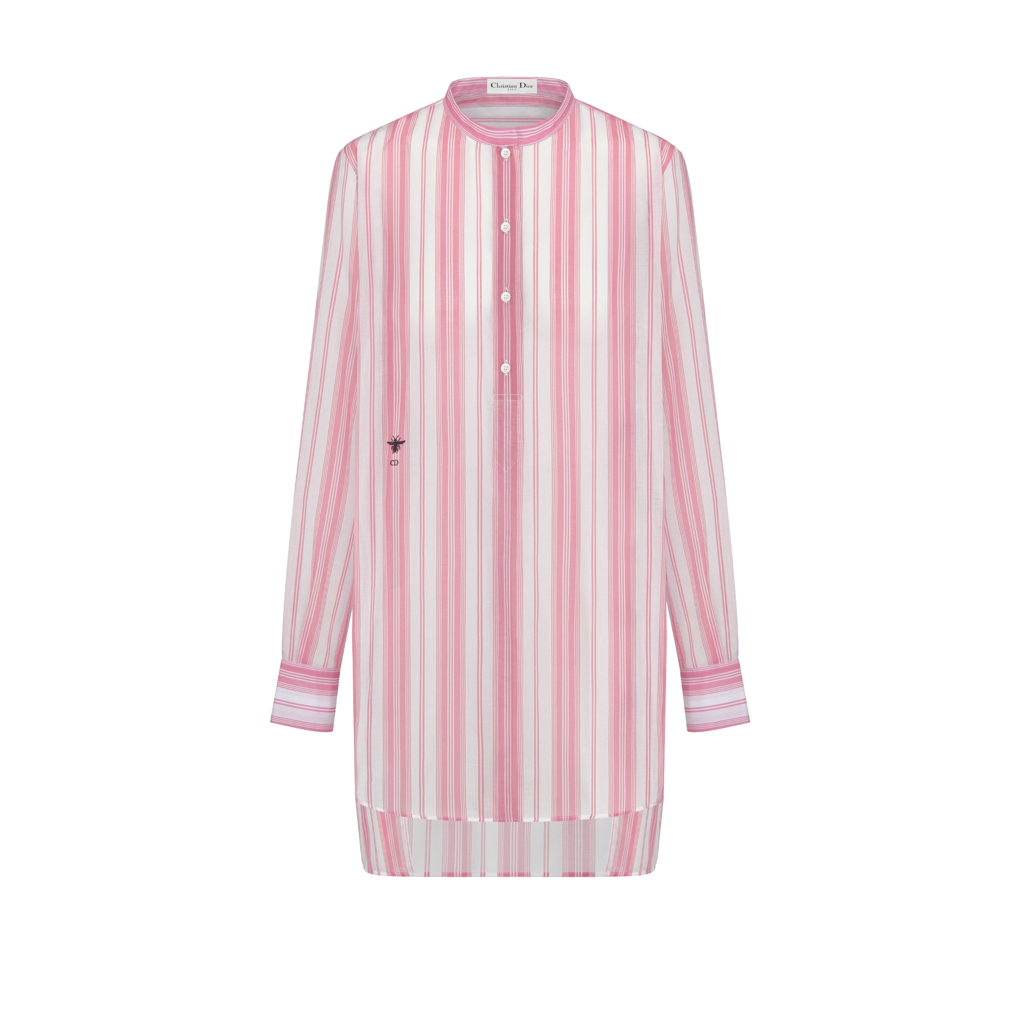 Blusa Dioriviera longa Musseline de algodão D-Stripes branca e rosa ...