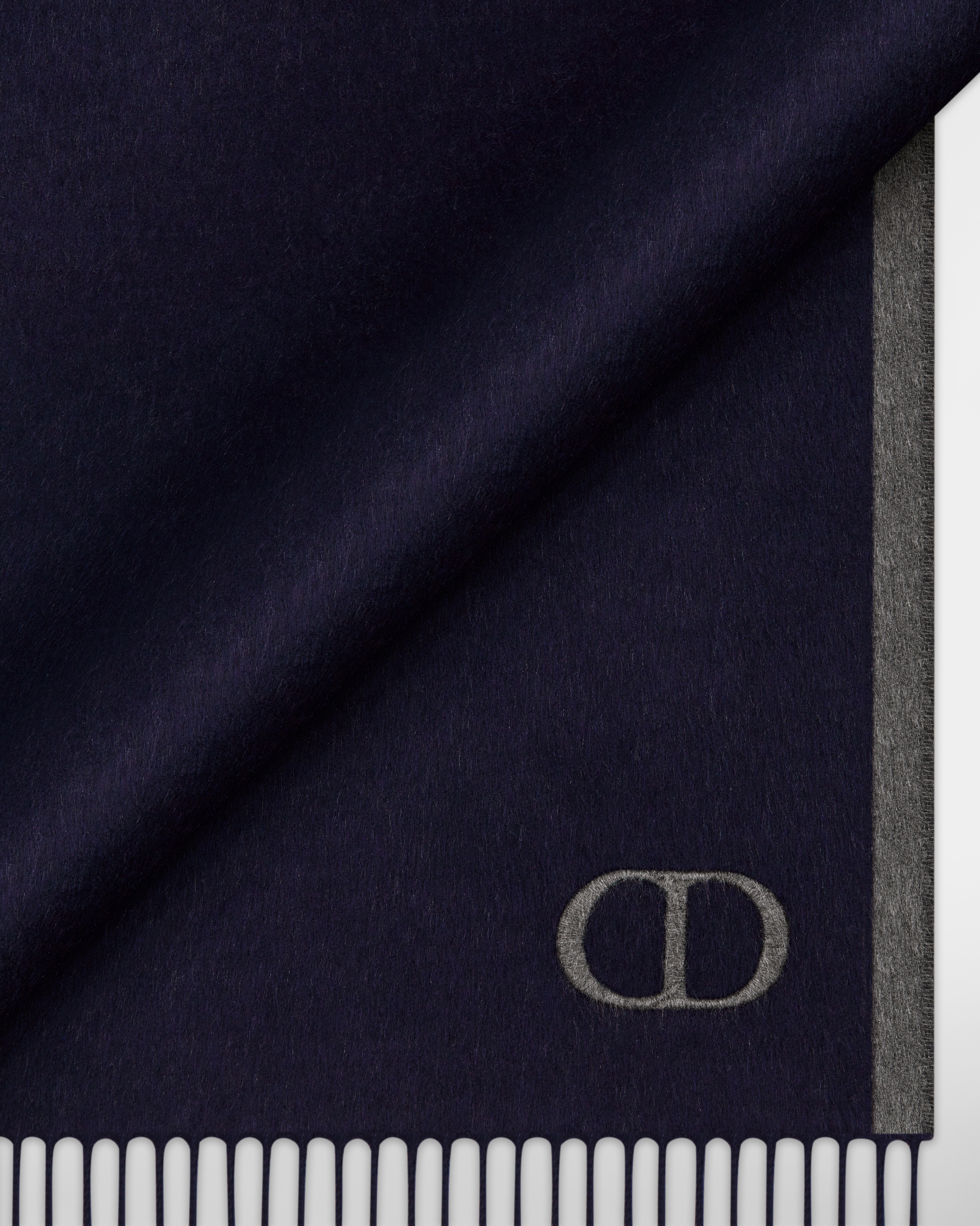 Double-Sided CD Icon Scarf Navy Blue and Gray Silk | DIOR