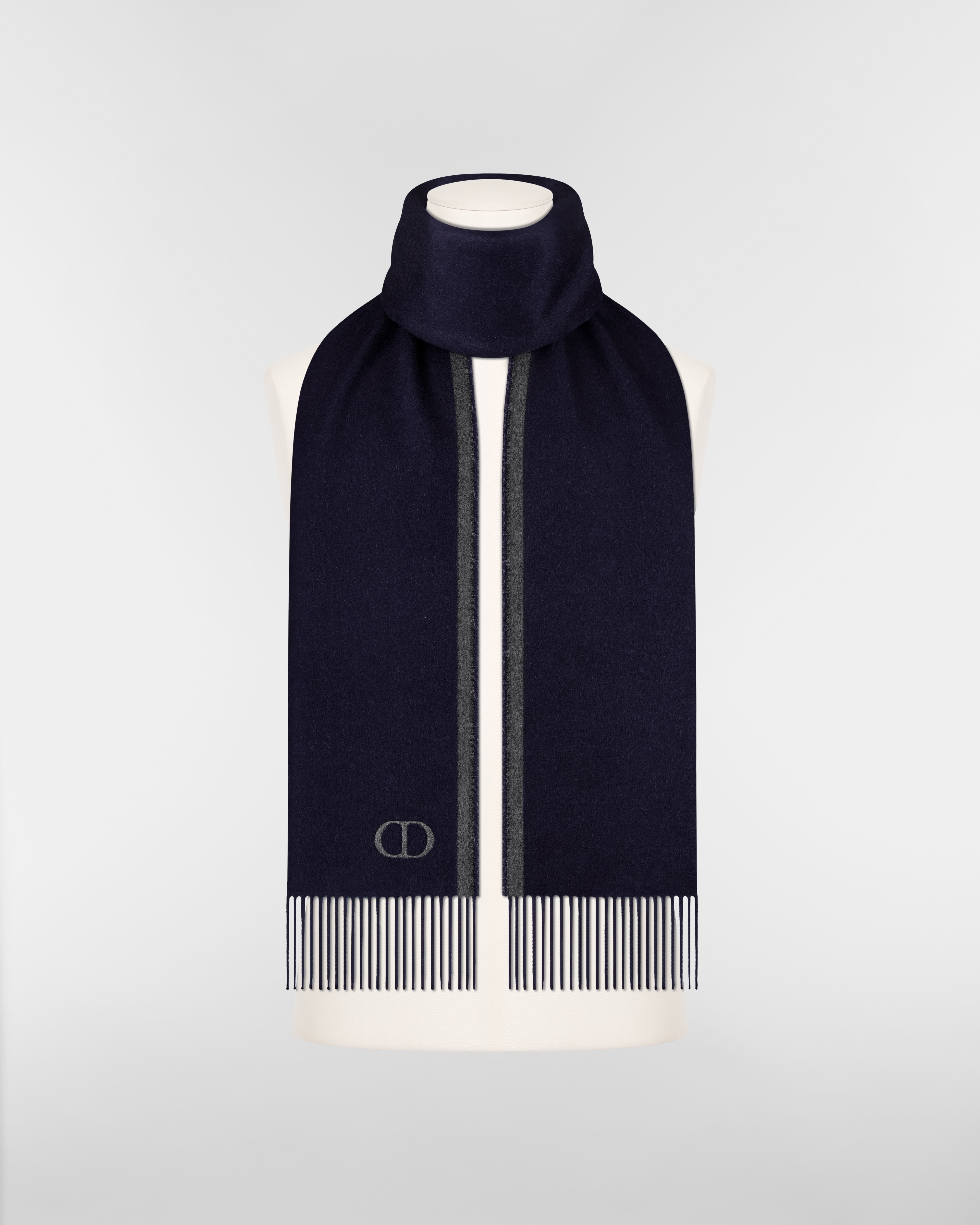 Double-Sided CD Icon Scarf Navy Blue and Gray Silk | DIOR