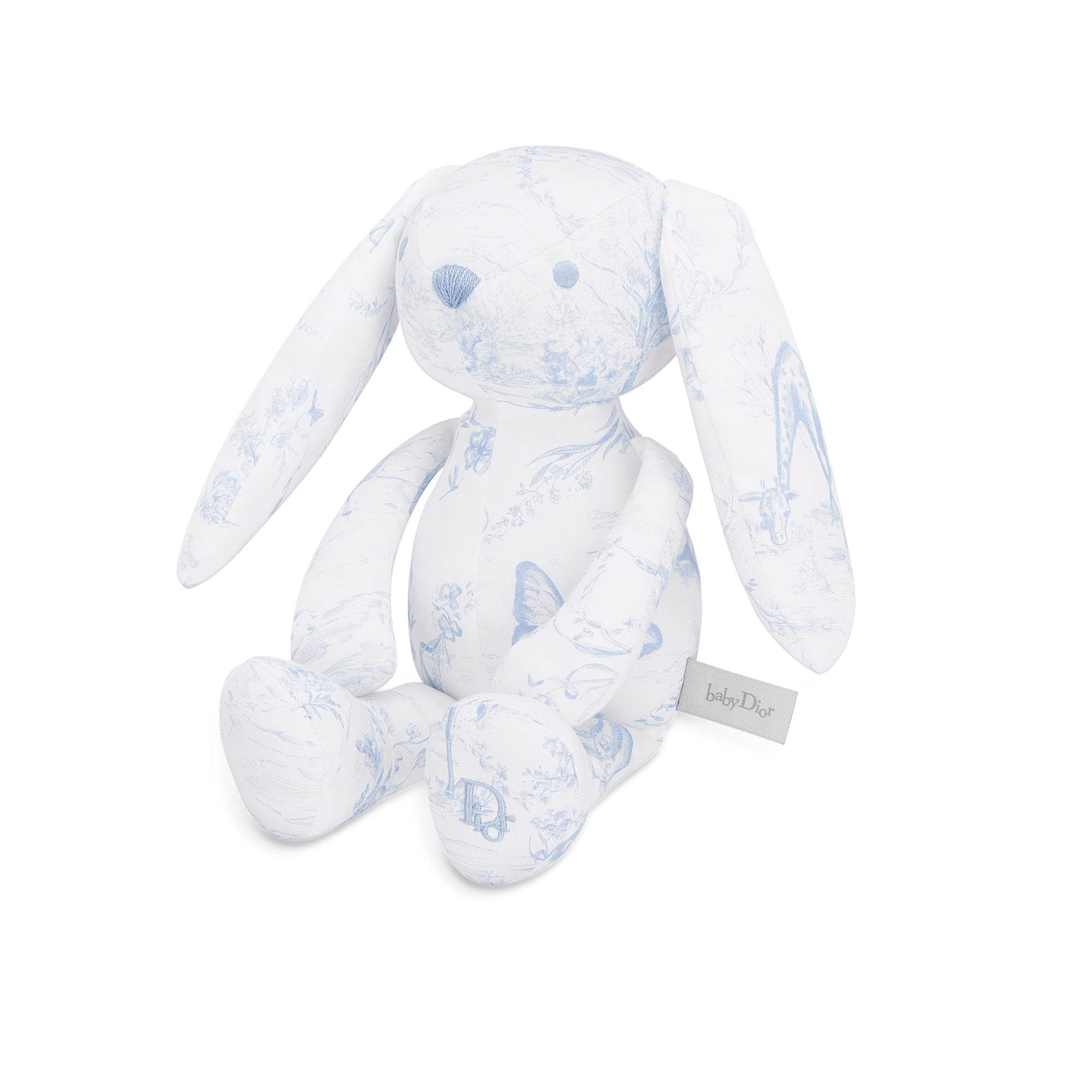 Rabbit Stuffed Toy White Cotton Satin with Light Blue Toile de Jouy ...