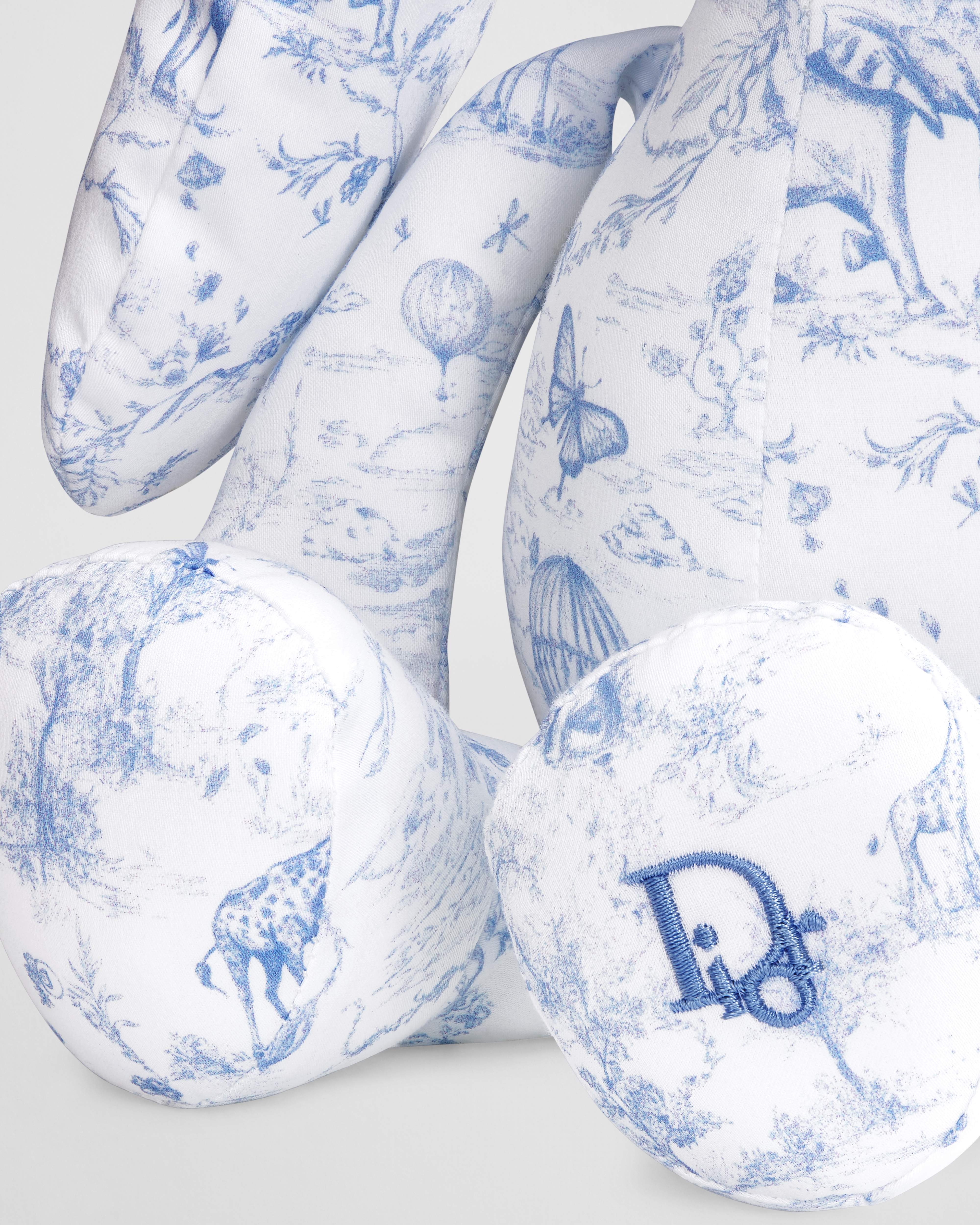 Rabbit Stuffed Toy White Cotton Satin with Light Blue Toile de Jouy ...