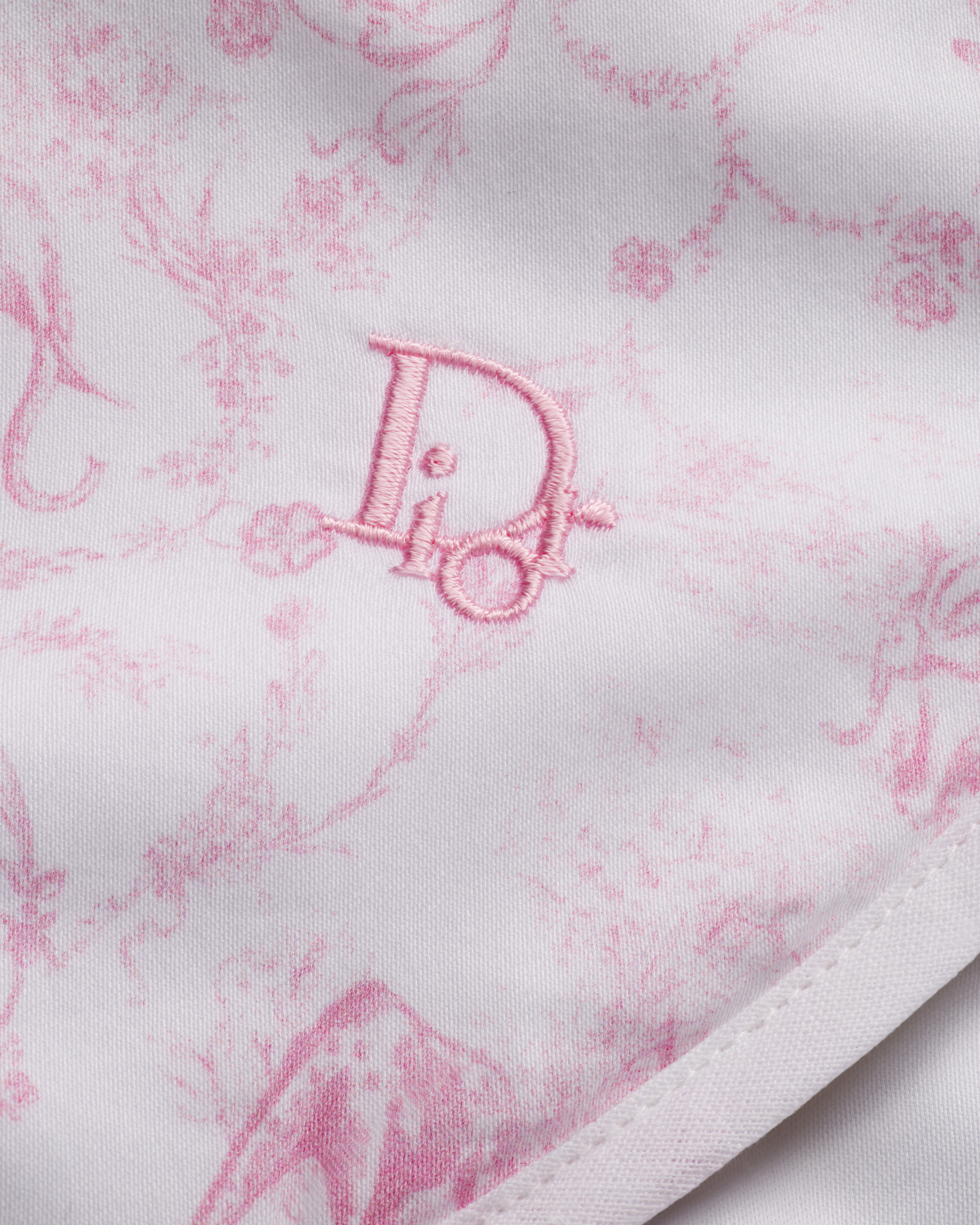 Nido d’angelo Voile di cotone bianco con stampa Toile de Jouy rosa ...
