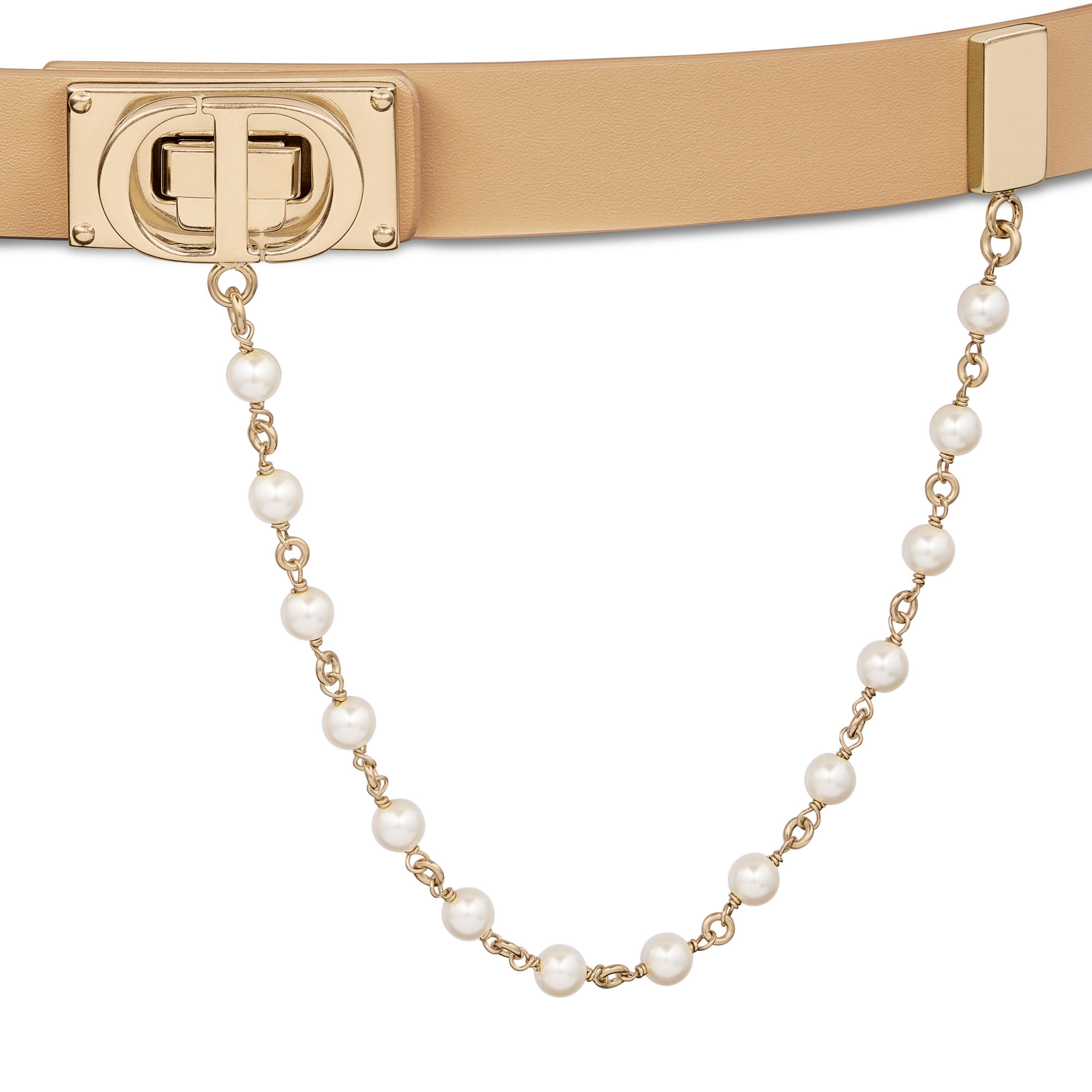 Dior Caro Gürtel Glattes Kalbsleder in Blassbraun und Kunstharzperlen ...