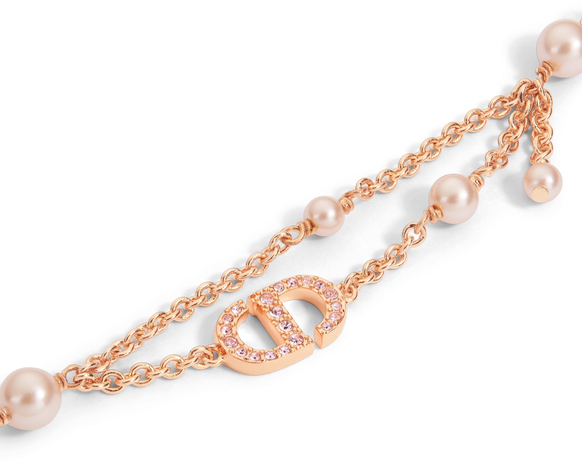 Petit CD Bracelet Pink-Finish Metal with Pink Resin Pearls and Crystals ...
