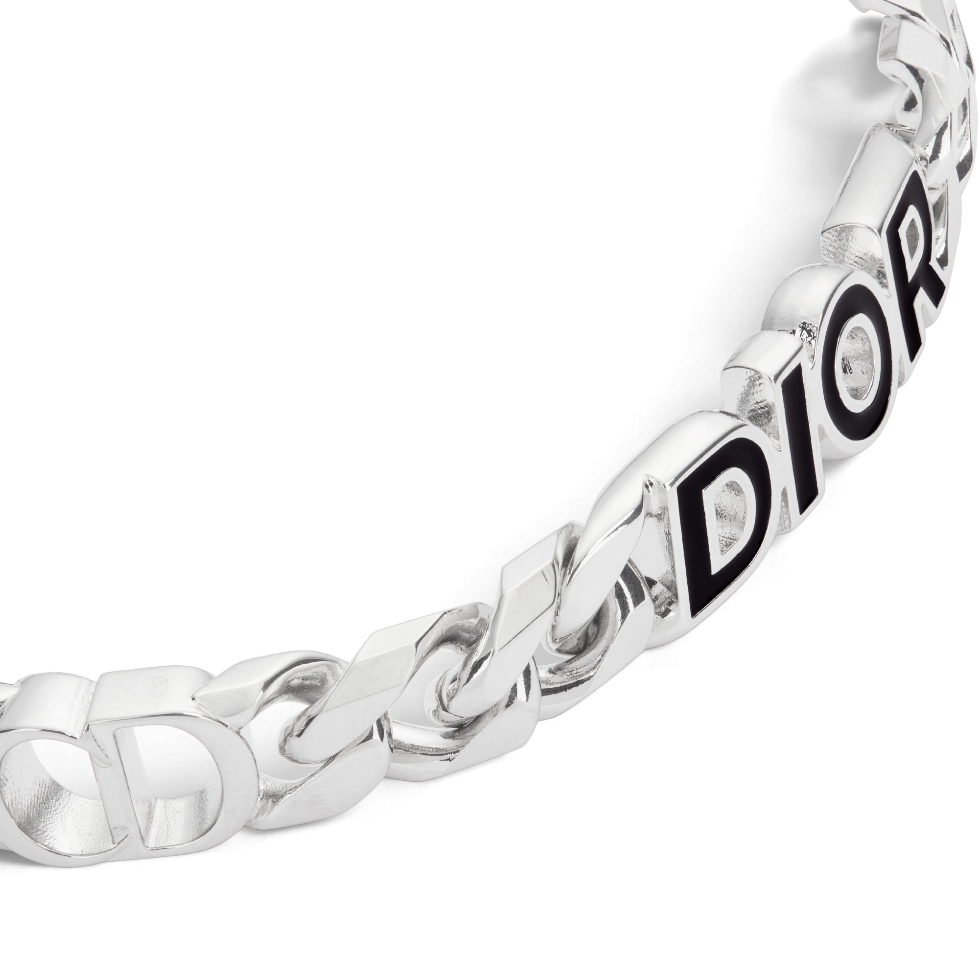 Dior Italic Chain Link Bracelet Silver-Finish Brass and Black Resin | DIOR