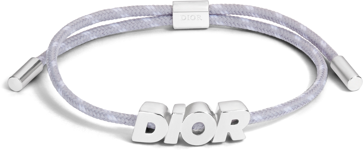 Dior Italic Bracelet Silver-Finish Brass and Gray Cord | DIOR