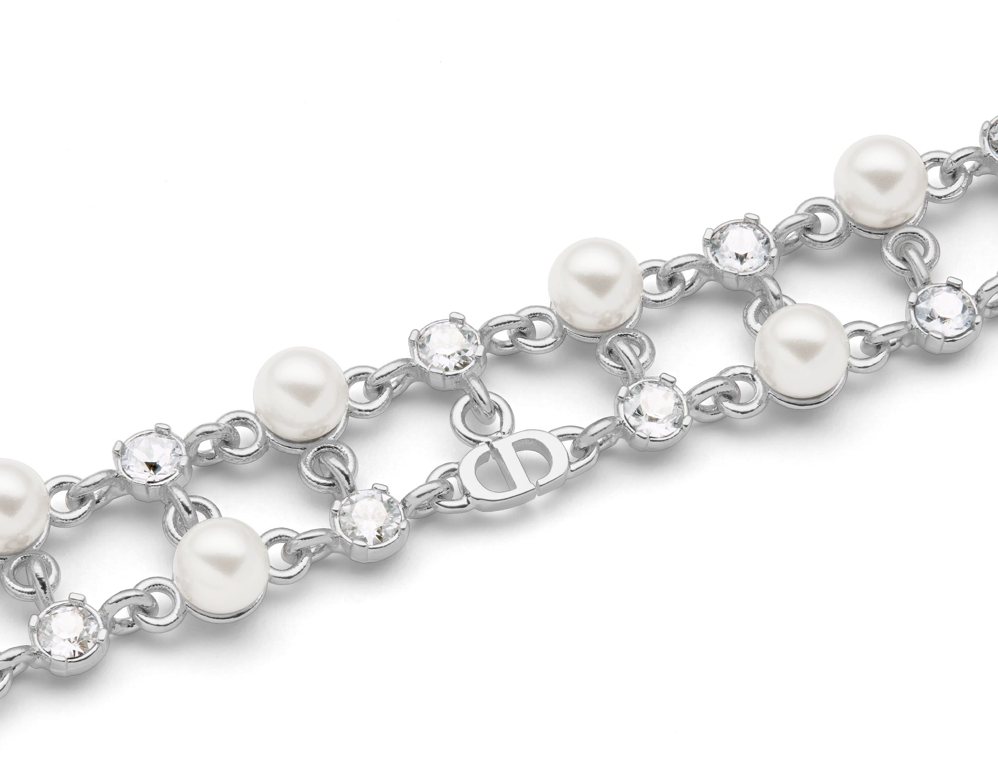 Petit CD Treasure Bracelet Silver-Finish Metal with White Resin Pearls ...