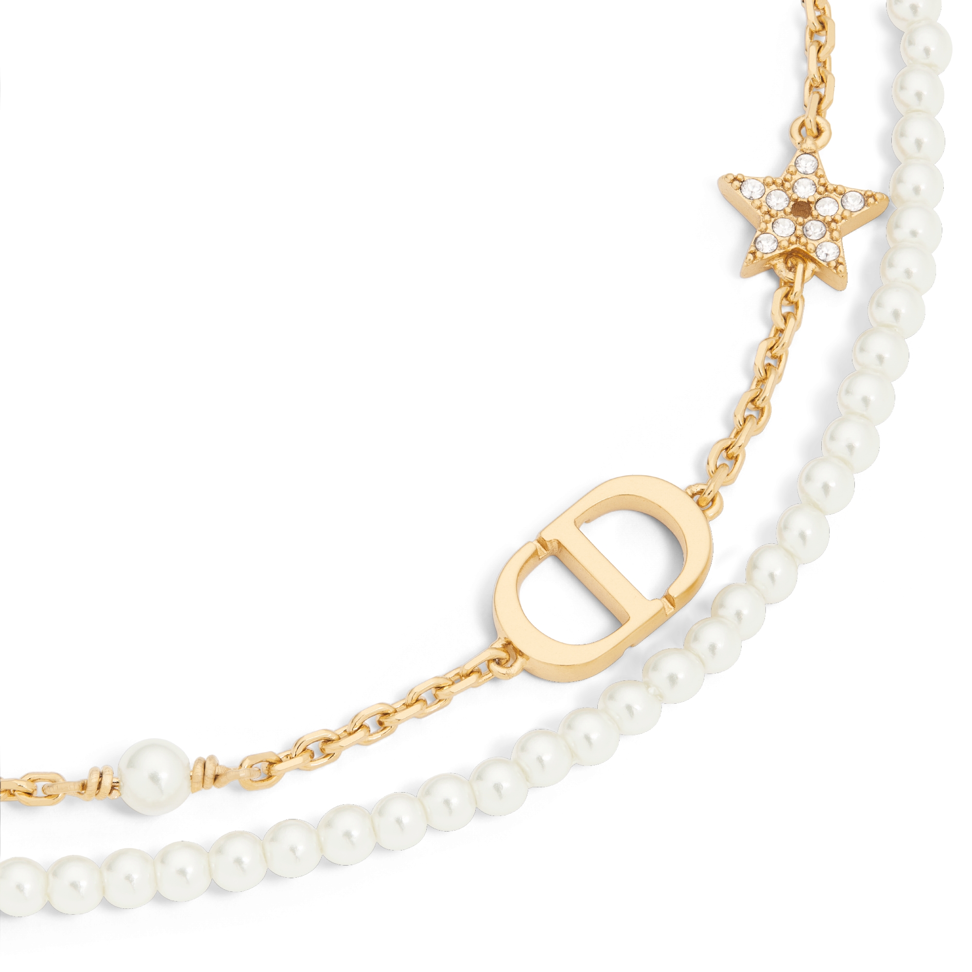 Petit CD Bracelet Gold-Finish Metal with White Resin Pearls and Silver ...