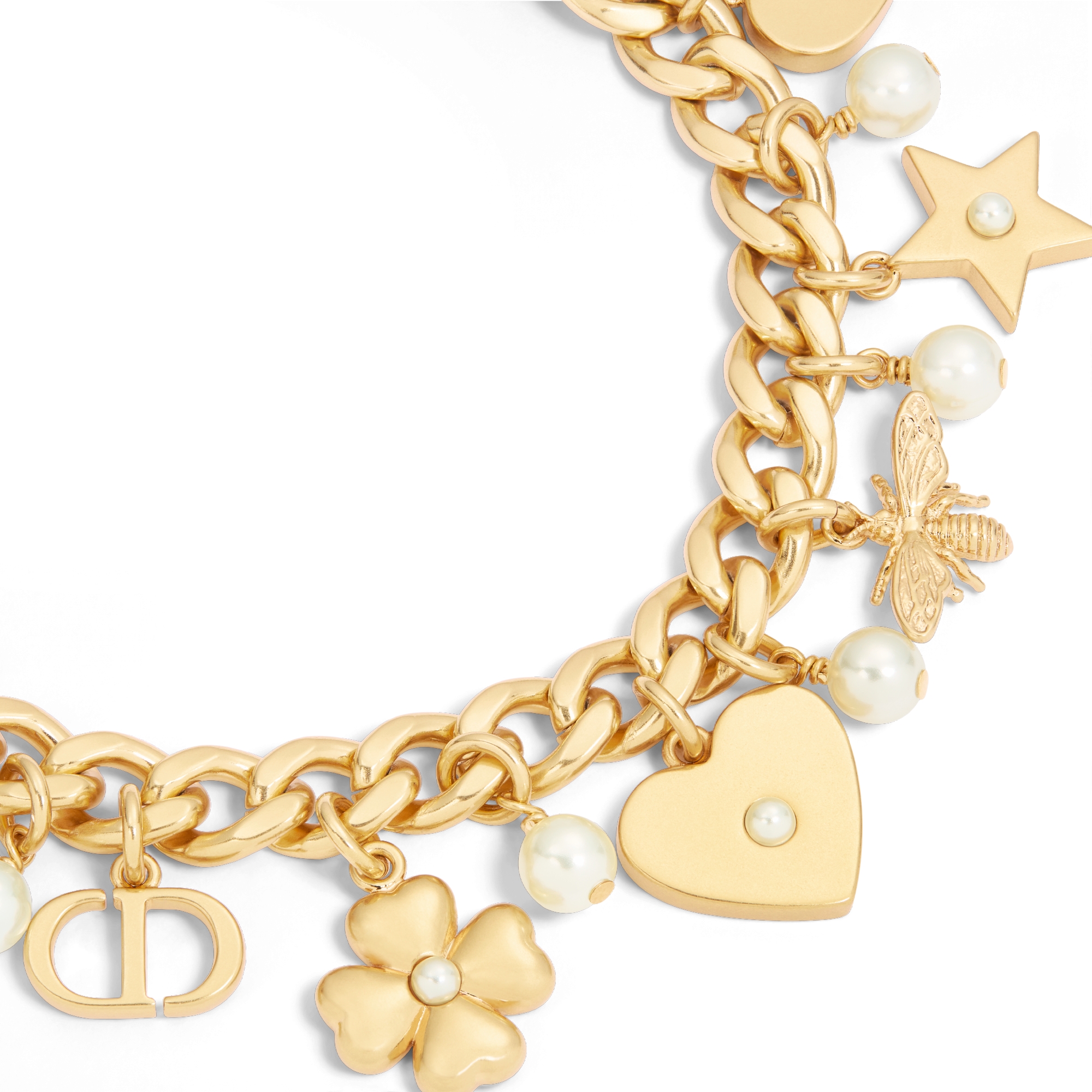 Bracelet Lucky Dior Métal finition dorée et perles en résine blanche | DIOR