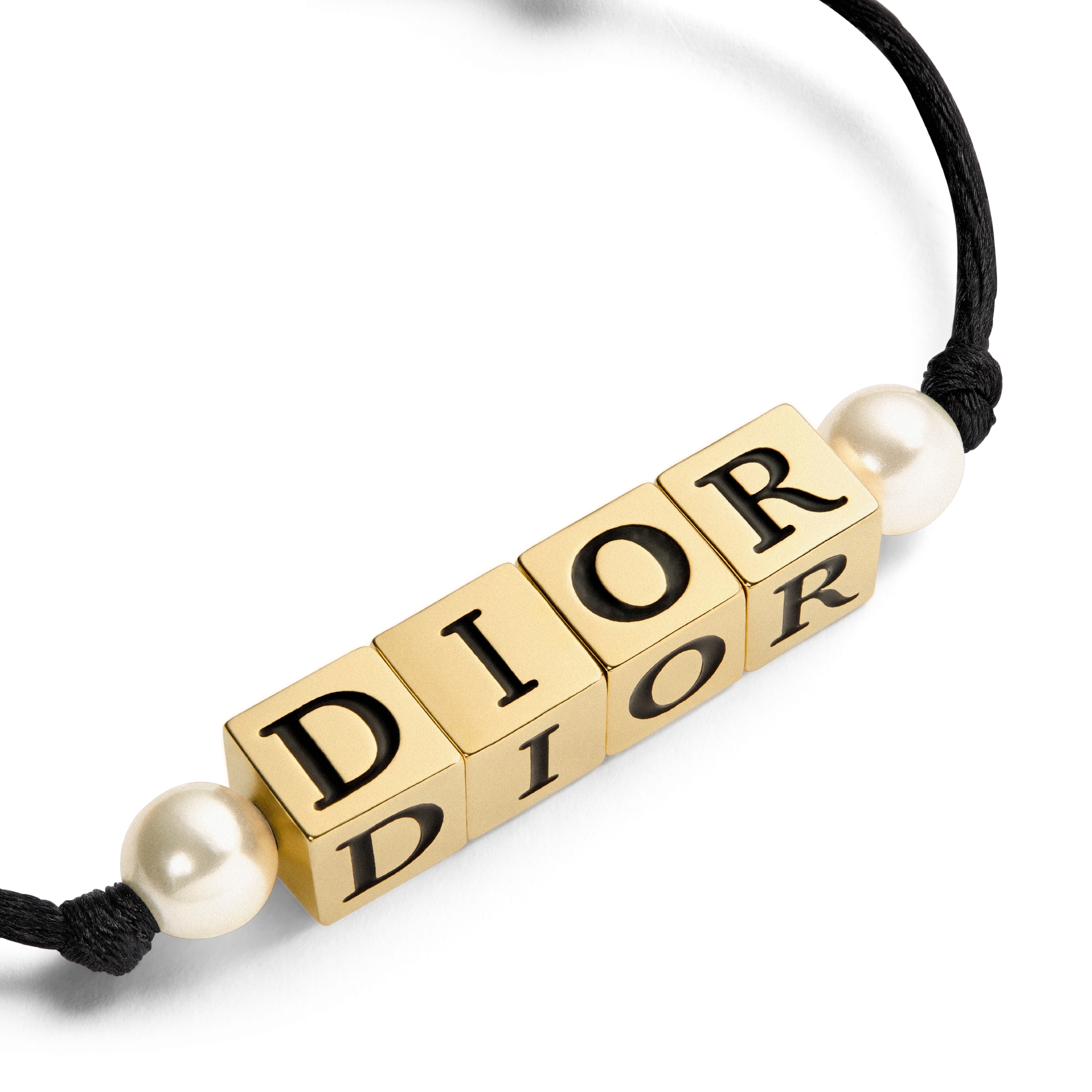 D-Dice Bracelet Black Cotton and Lacquer with Gold-Finish Metal and ...