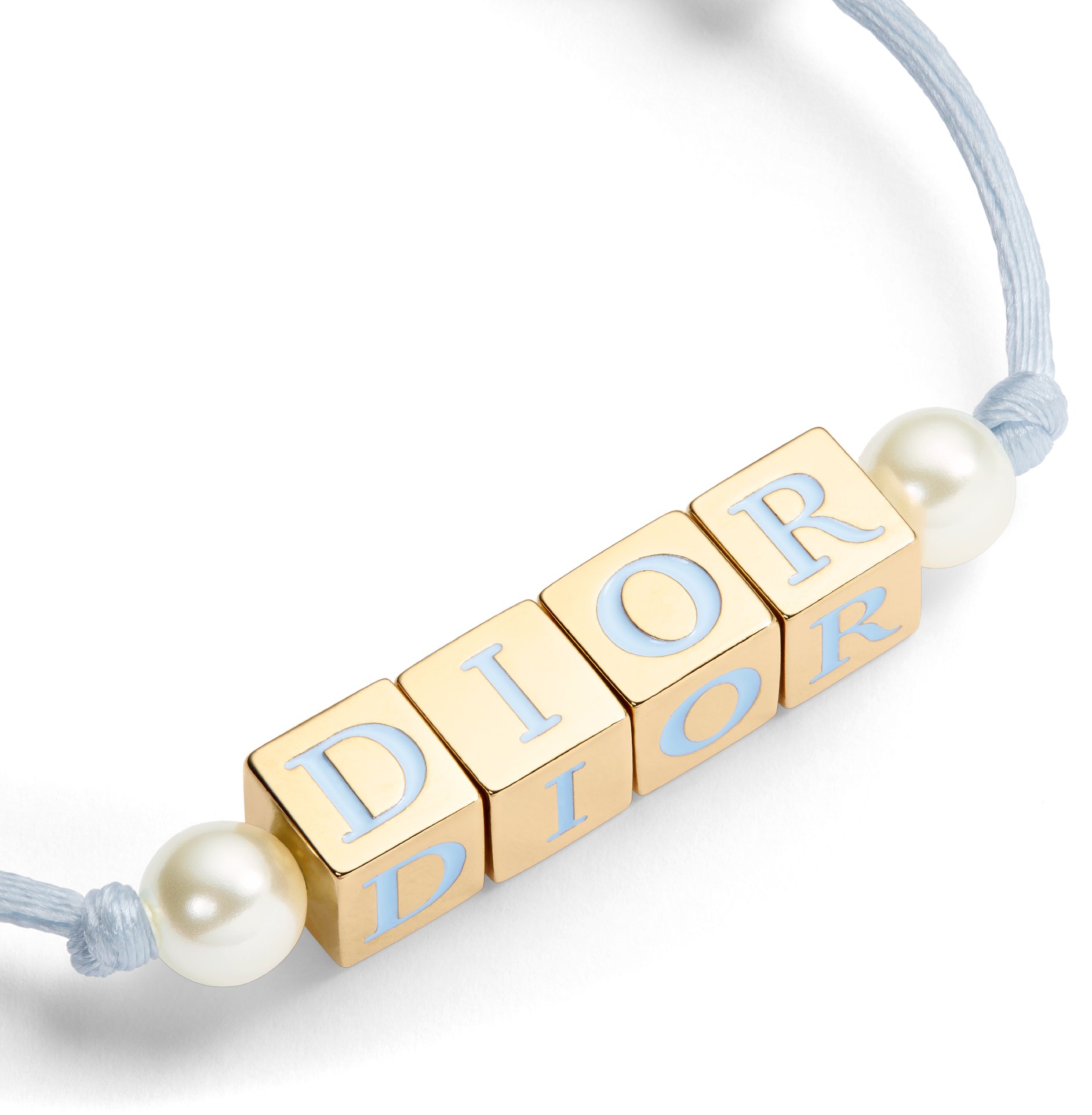 Bracciale D-Dice Cotone e lacca celesti, metallo con finitura color oro ...